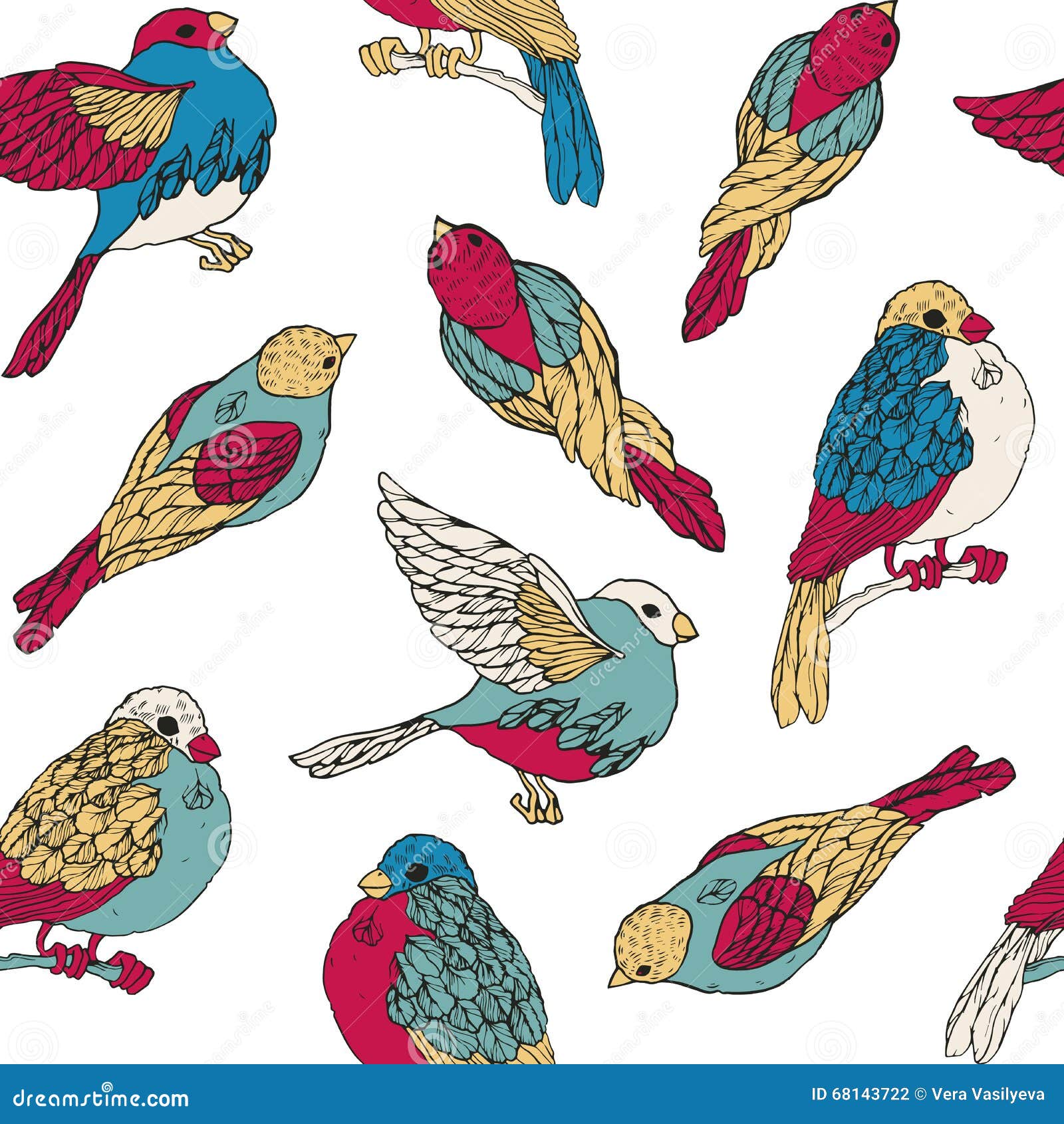 Seamless Pattern with Multicolored Birds Stock Vector - Illustration of ...