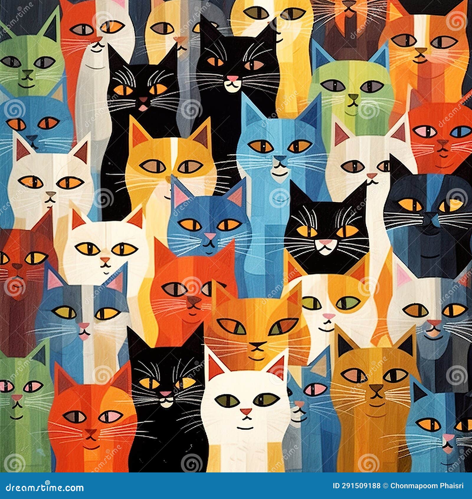 Seamless Pattern of Multicolored Cats with Different Color Spots ...