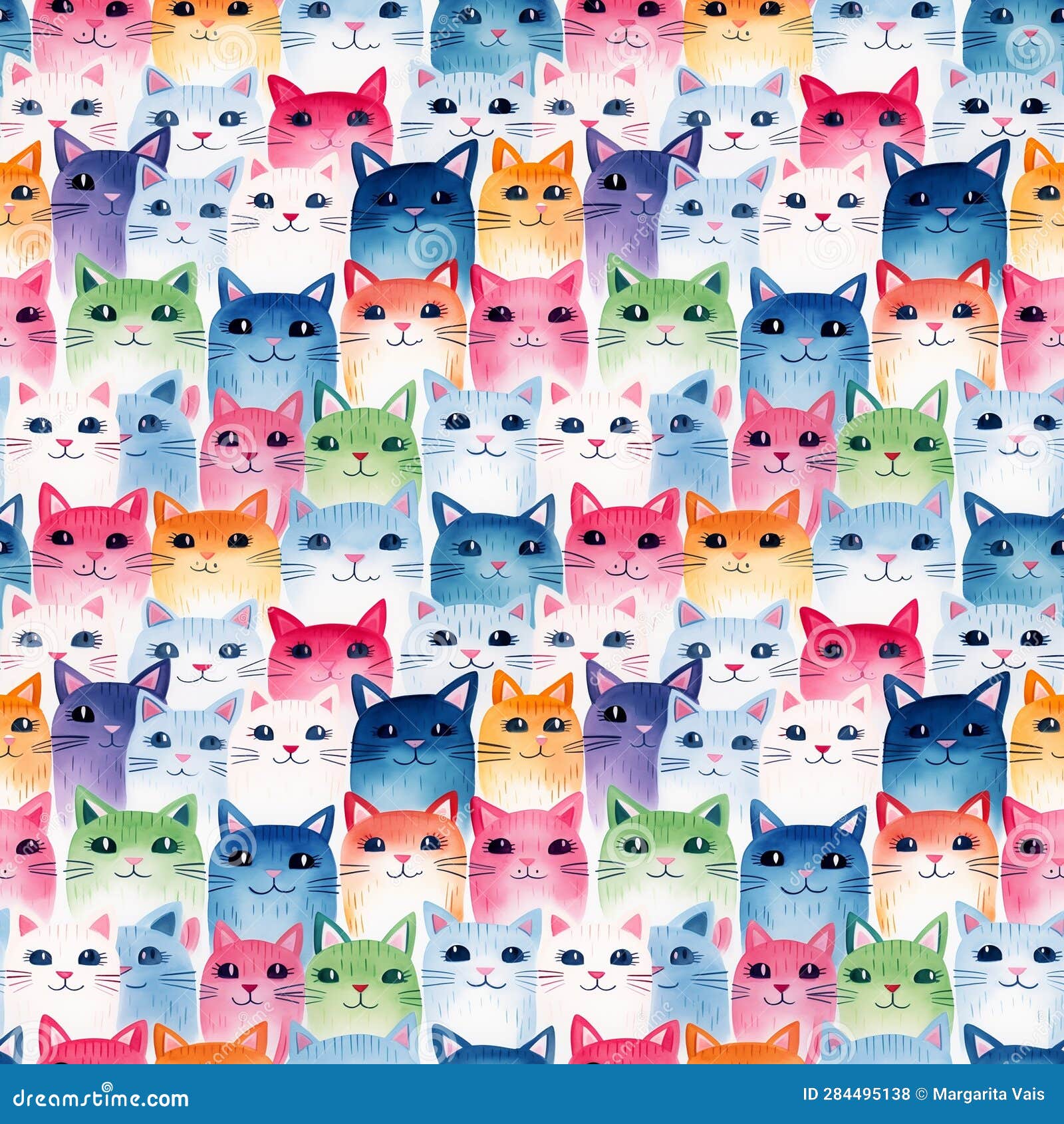 Seamless Pattern Multicolored Cute Cats in Bright Colors Stock ...