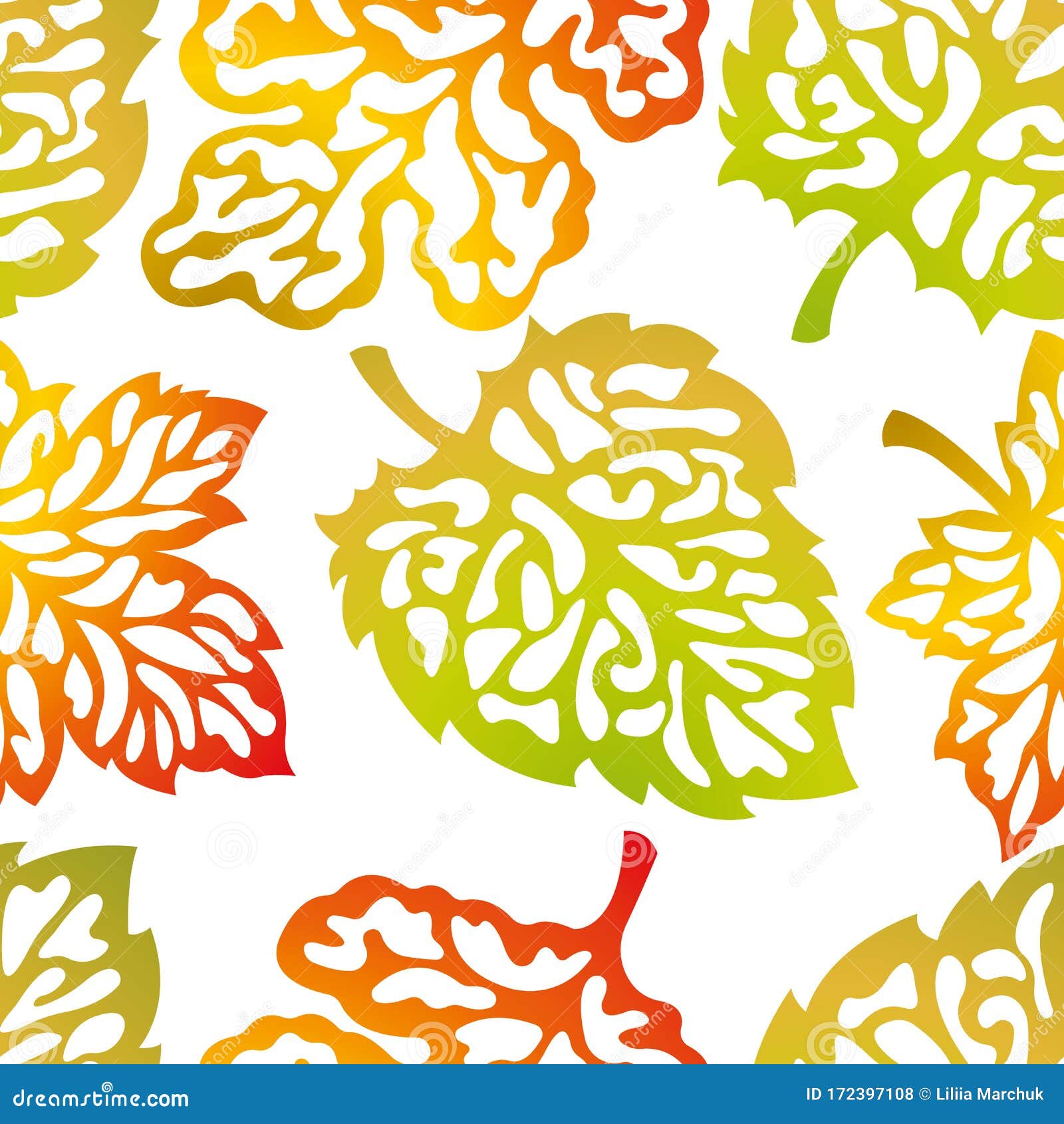 Seamless Pattern with Multicolored Gradient Leaves of Maple, Birch ...