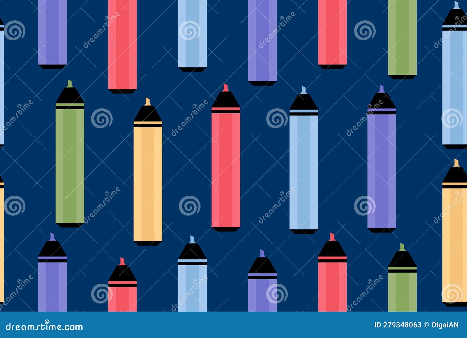 Seamless Pattern of Multicolored Markers on a Blue Background. the ...