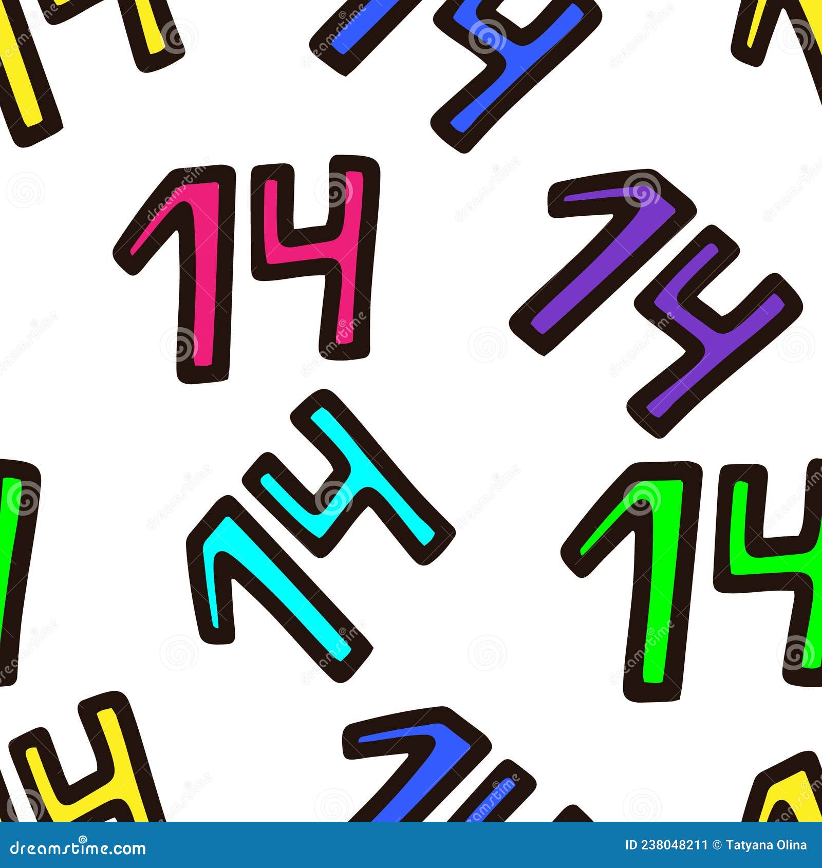 Seamless Pattern with Multicolored Number 14 . Vector Illustration ...