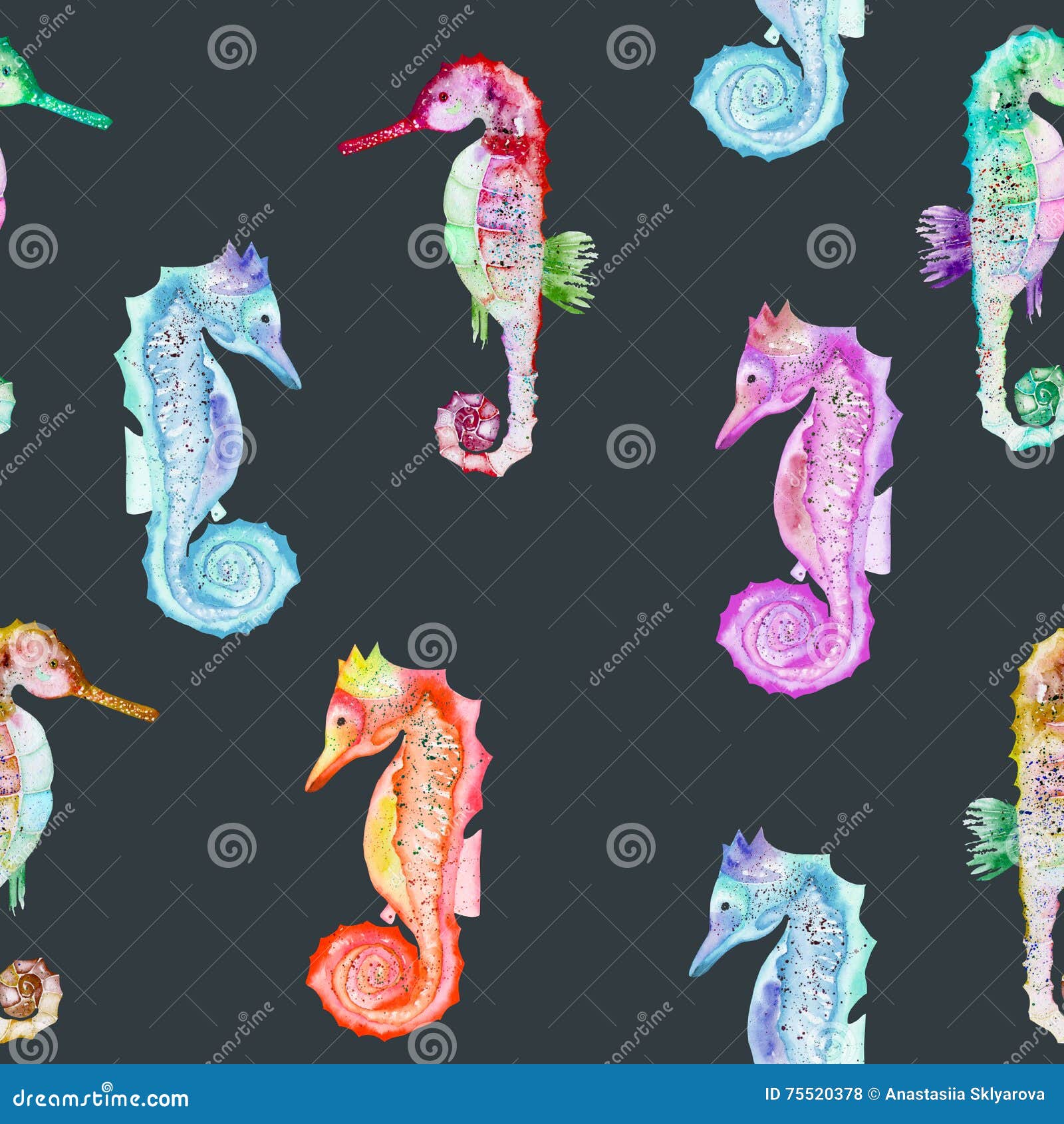 Seamless Pattern with Multicolored Seahorses Stock Illustration ...