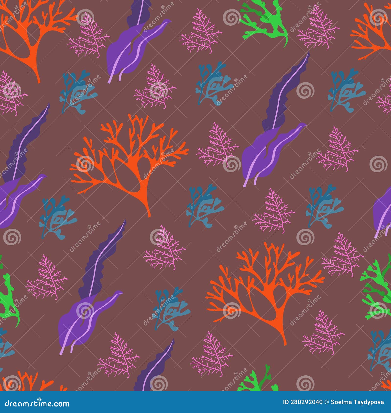 Seamless Pattern, Multicolored Seaweed. Designs for Textiles, Wallpaper ...