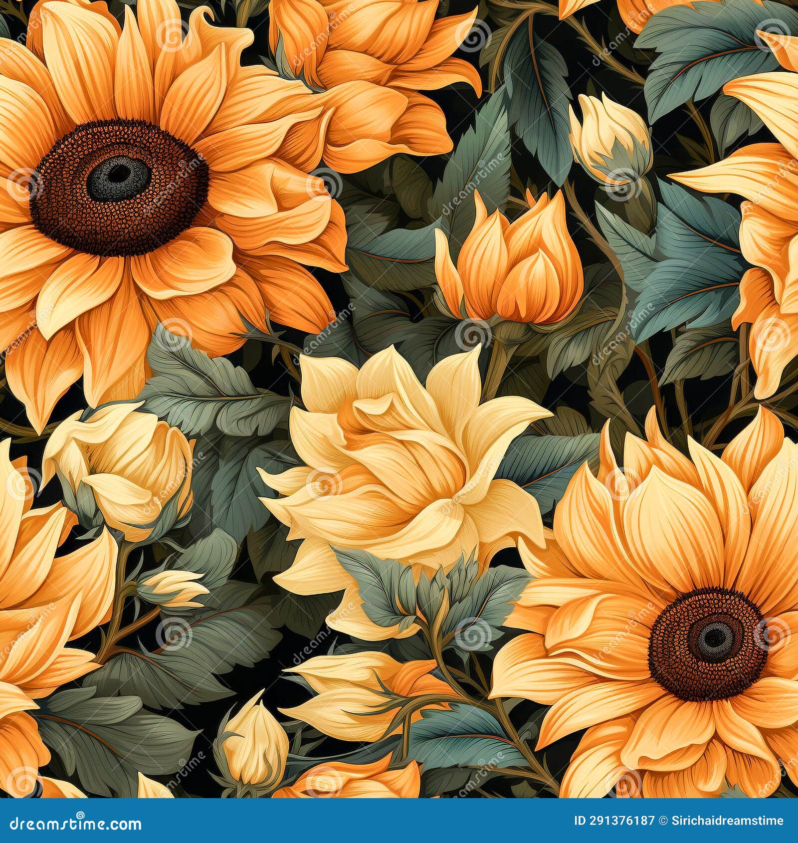 Seamless Pattern, Multiple Sizes of Sunflower , AI Generated Stock ...