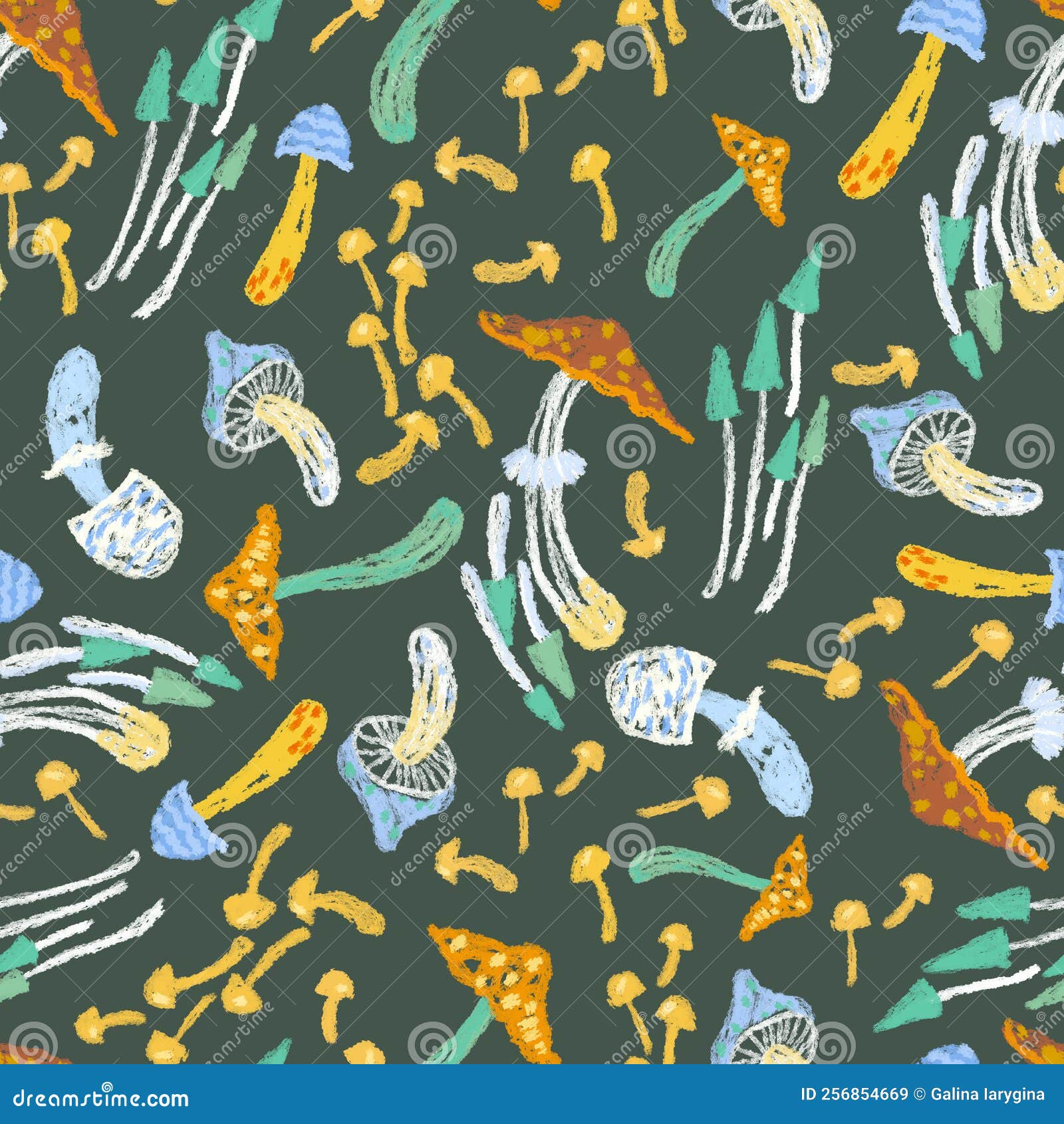 Seamless Pattern, Mushrooms Drawn with Pencils Stock Image - Image of ...