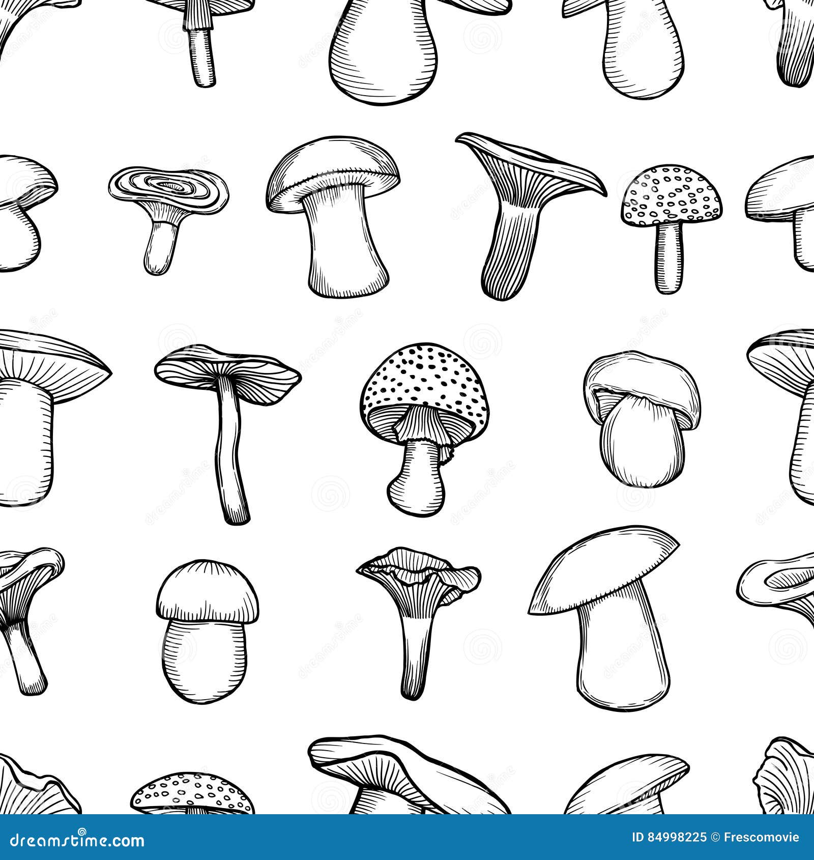 Seamless Pattern with Mushrooms. Stock Vector - Illustration of black ...
