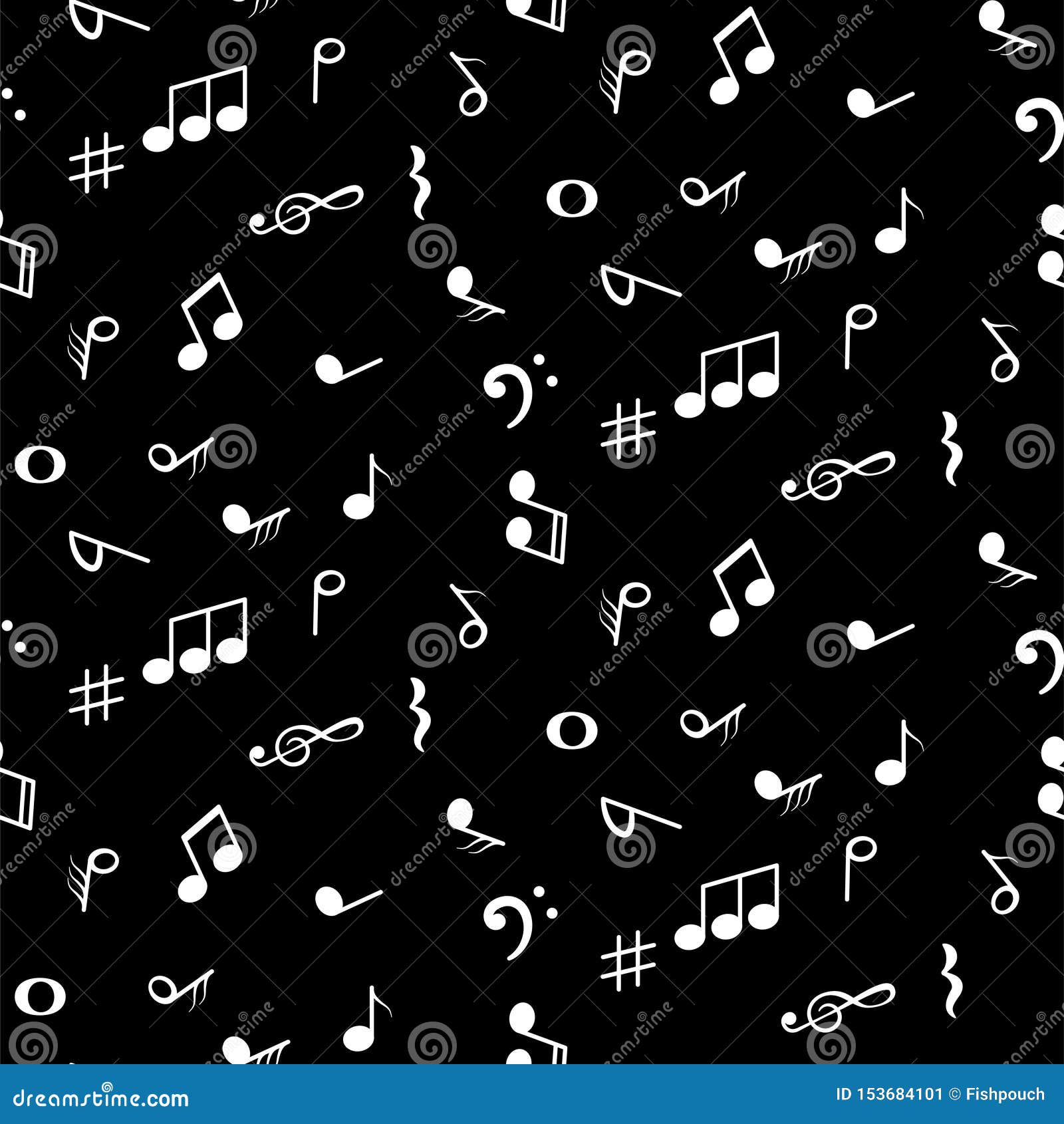 Seamless Pattern with Music Notes Symbols. Black Background. Stock ...