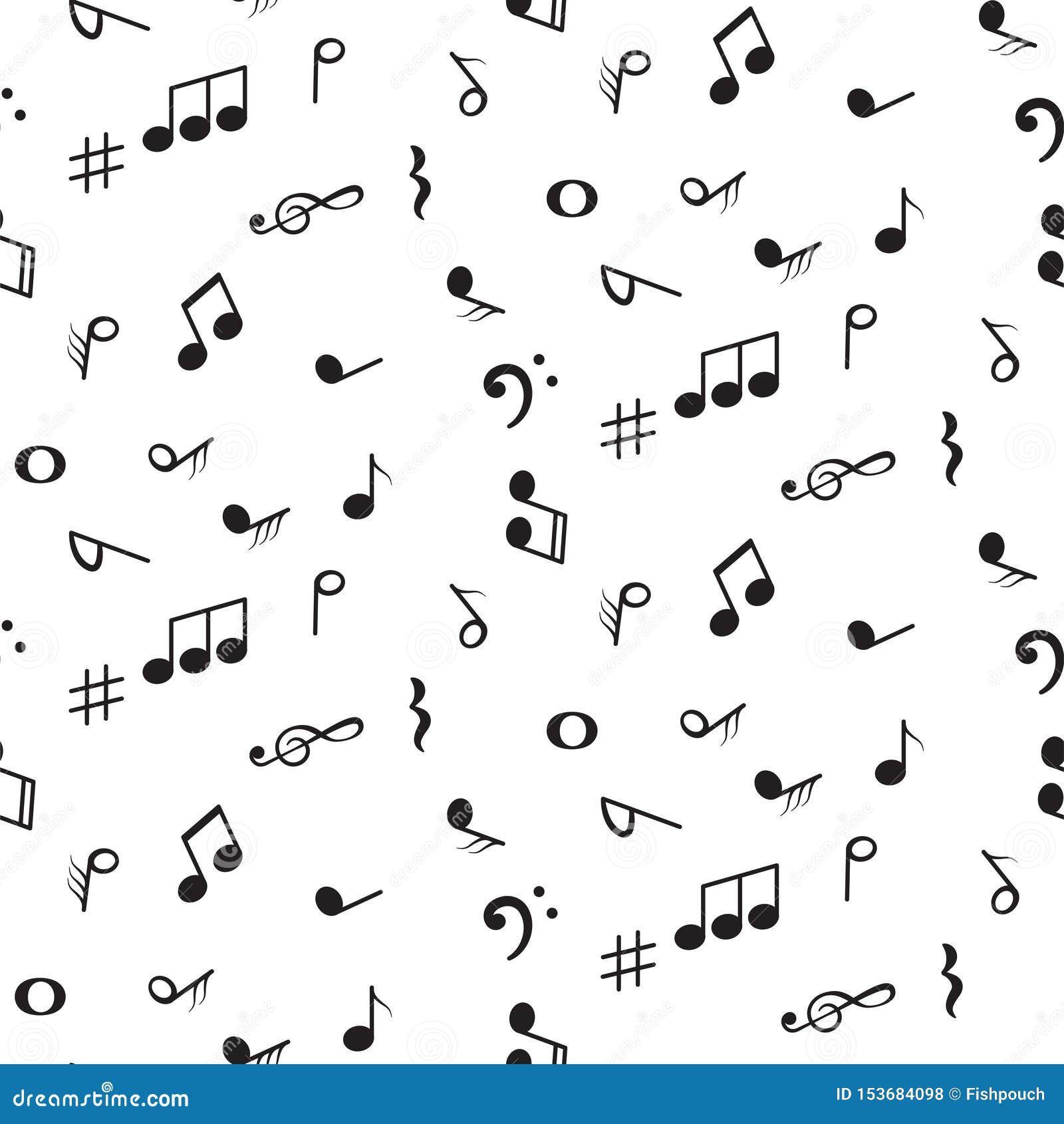 Seamless Pattern with Music Notes Symbols. Monochrome Background. Stock ...