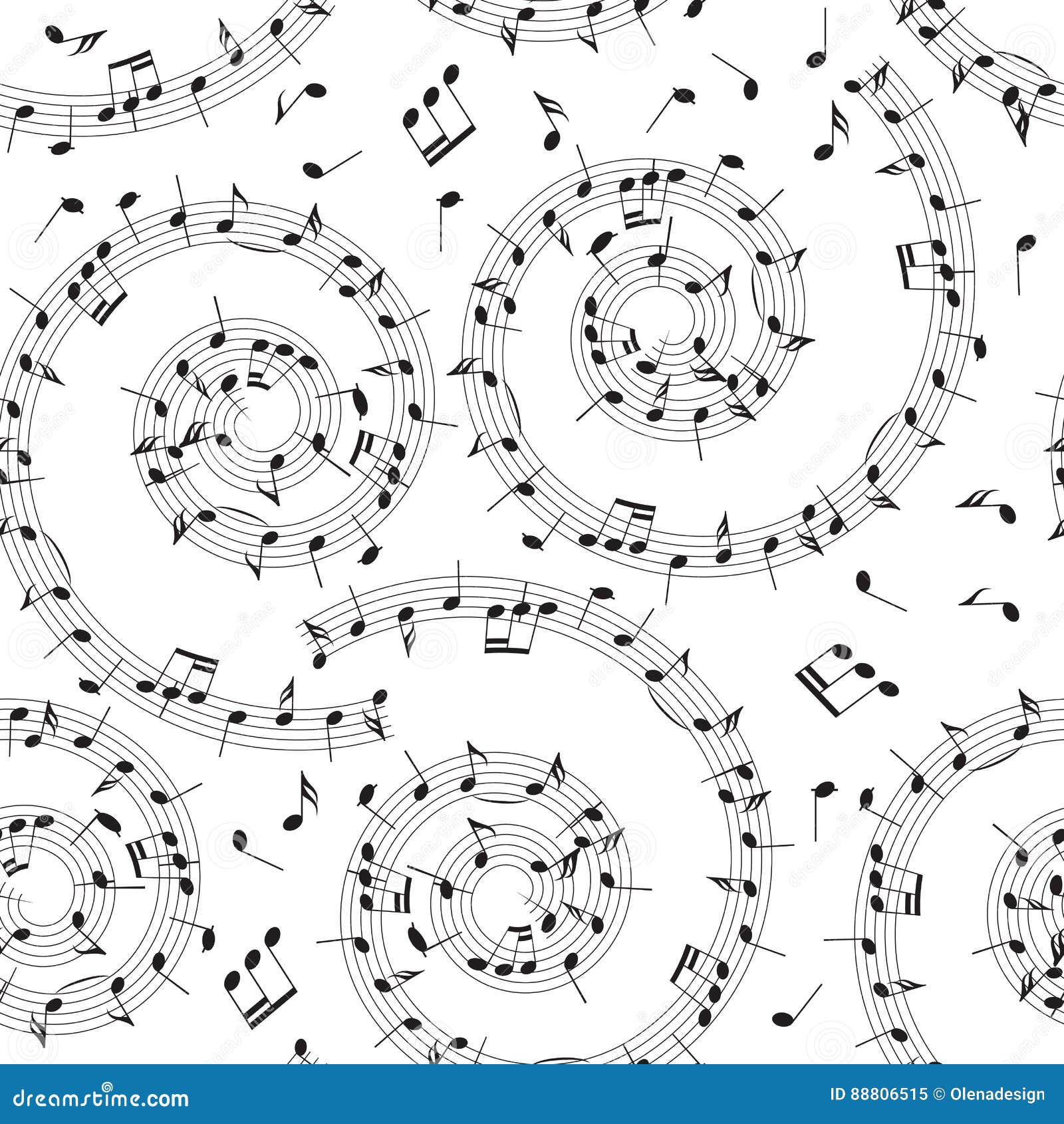 Seamless Pattern with Music Notes - Vector Background with Spiral Stock ...