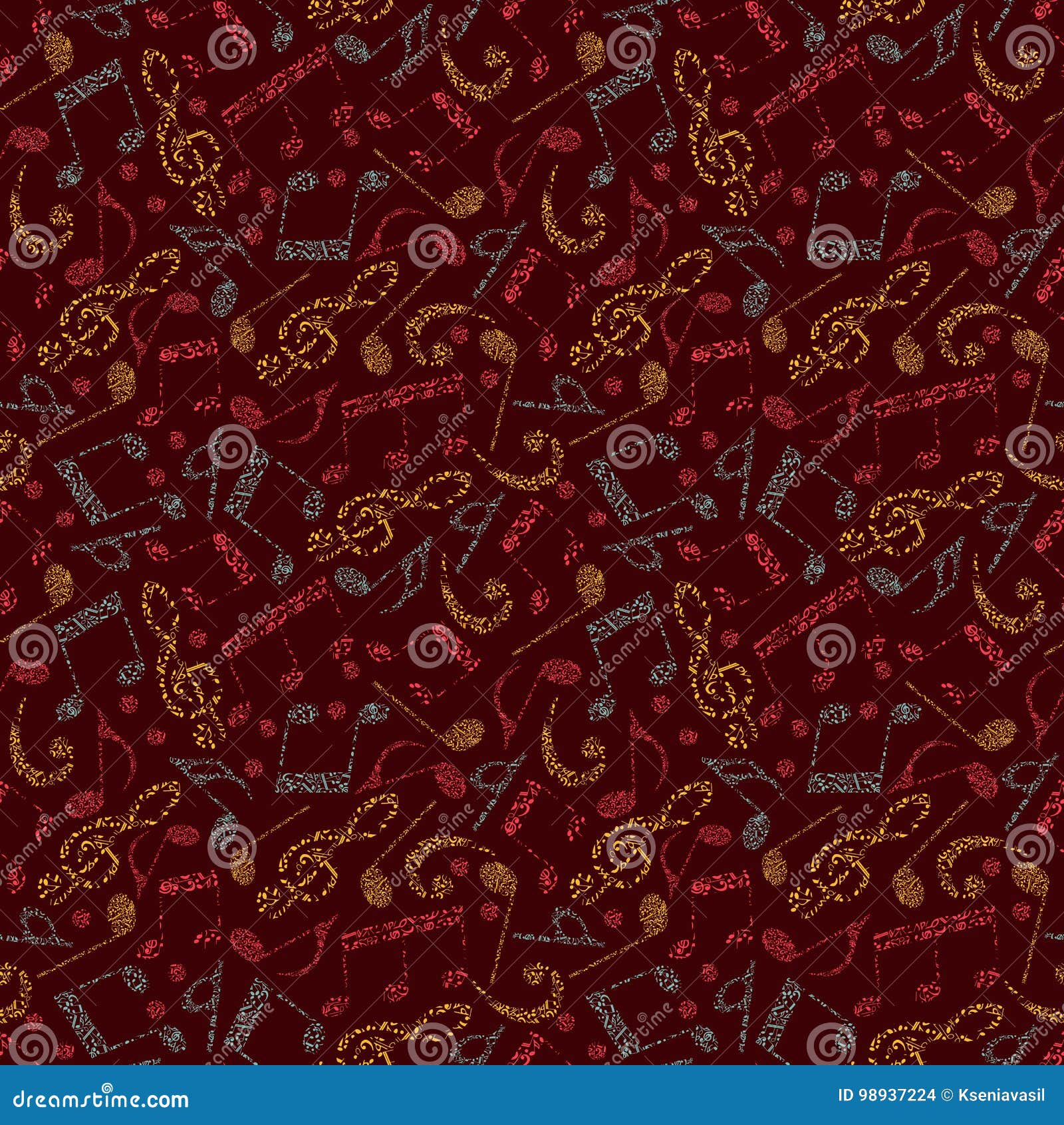 Seamless pattern of music stock vector. Illustration of note - 98937224