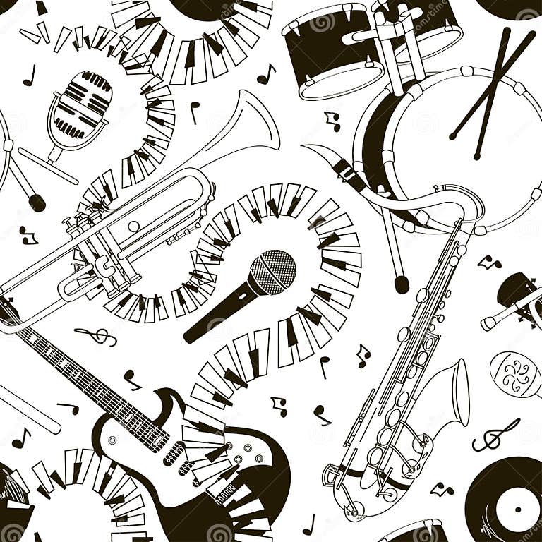 Seamless Pattern of Musical Instruments Stock Vector - Illustration of ...