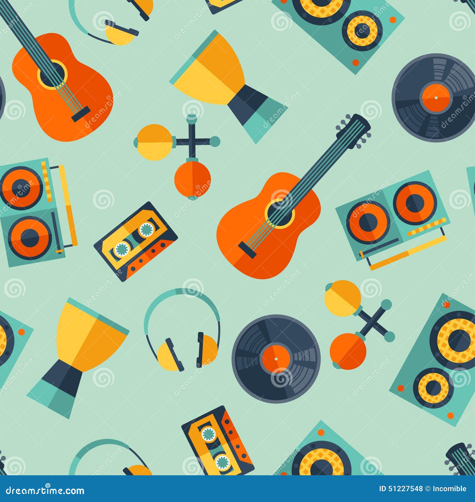 Seamless Pattern with Musical Instruments in Flat Stock Vector ...