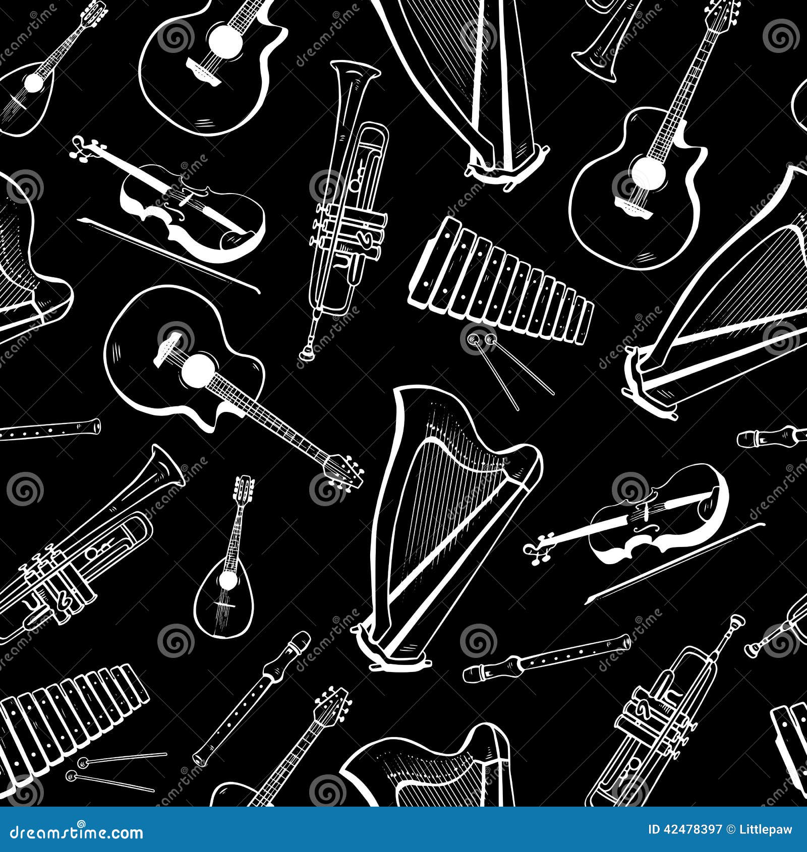 Seamless Pattern with Musical Instruments Stock Vector - Illustration ...