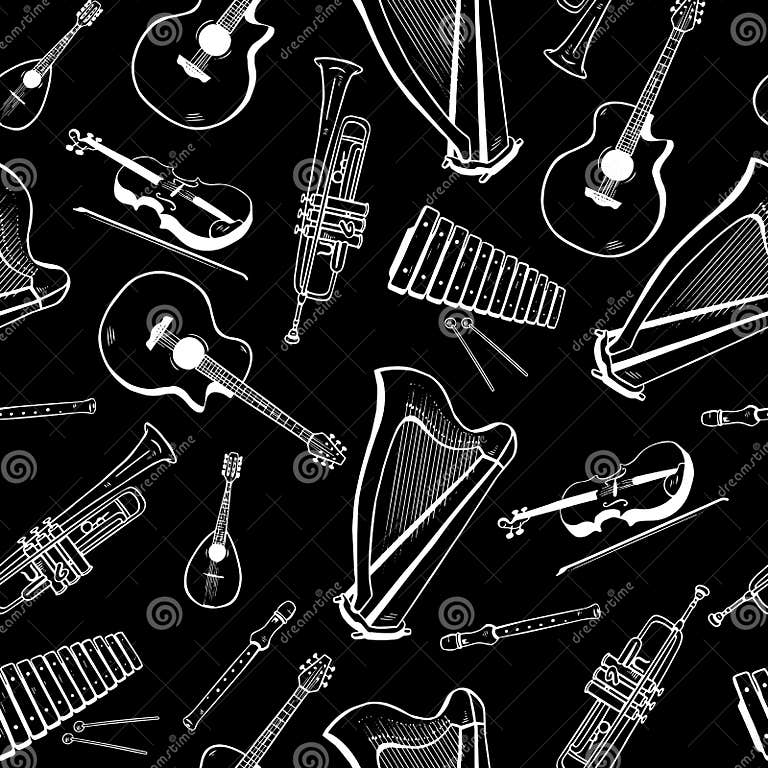 Seamless Pattern with Musical Instruments Stock Vector - Illustration ...