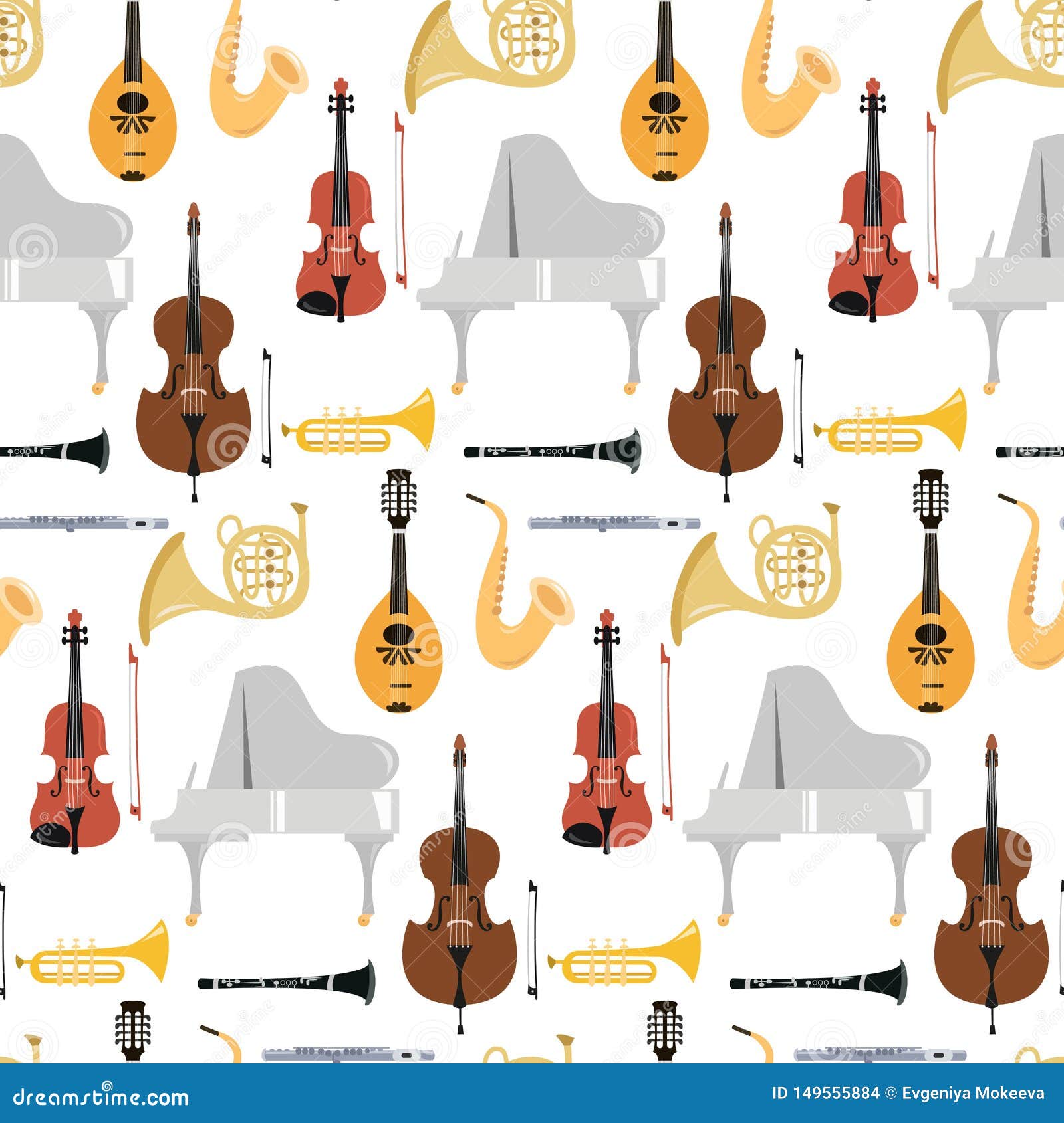 Seamless Pattern with Musical Instruments on the White Background Stock ...