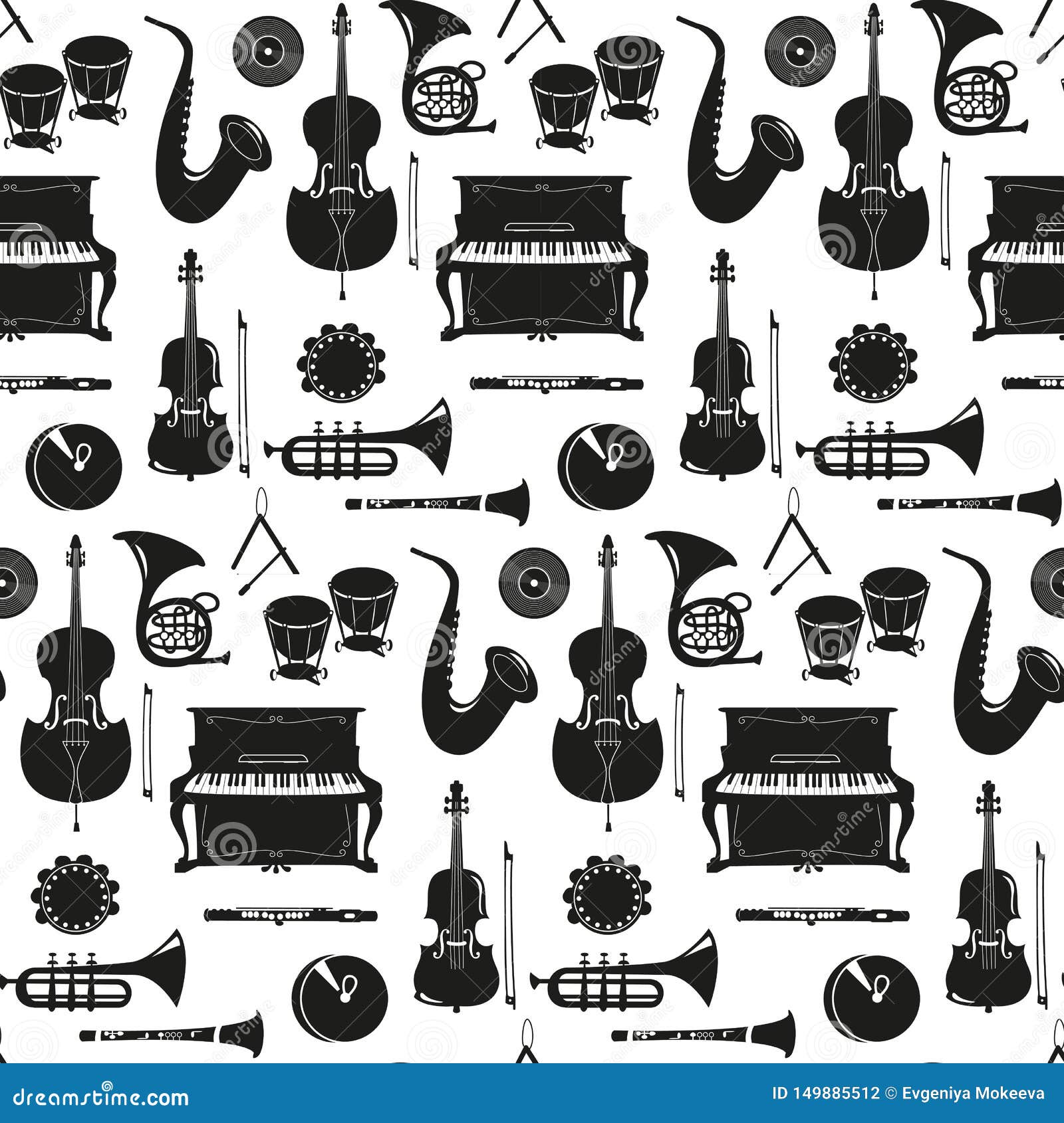 Seamless Pattern with Musical Instruments on the White Background Stock ...
