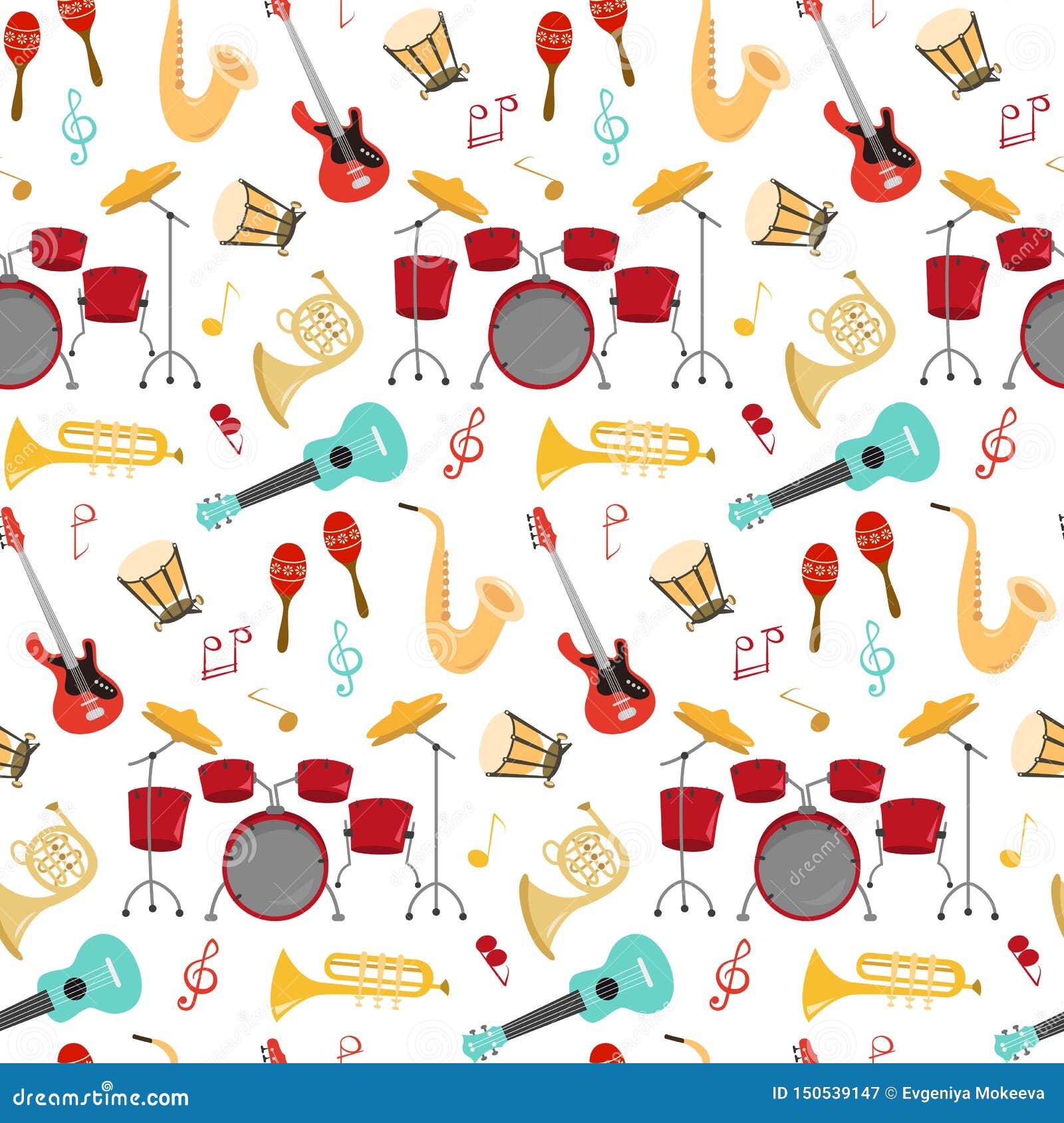 Seamless Pattern With Musical Instruments On The White Background Stock ...