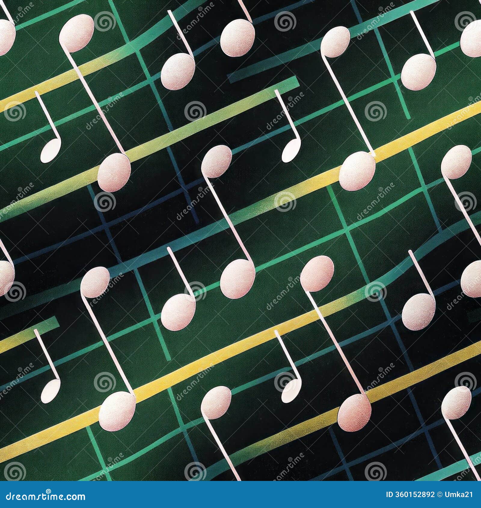 Seamless Pattern of Musical Notes on Green Background Stock ...