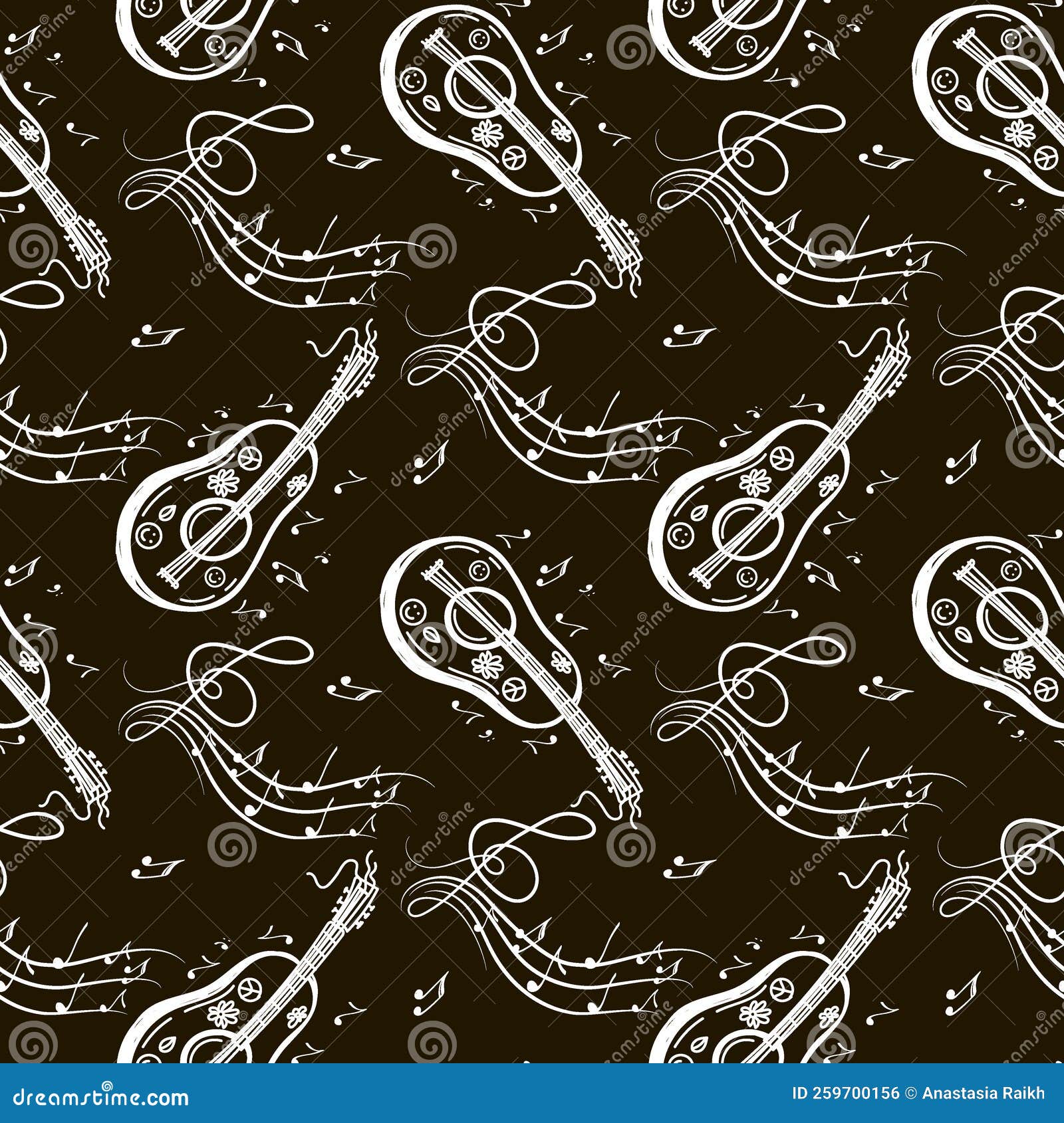 A Seamless Pattern of Musical Symbols, Guitar, Ukulele, Notes, and ...