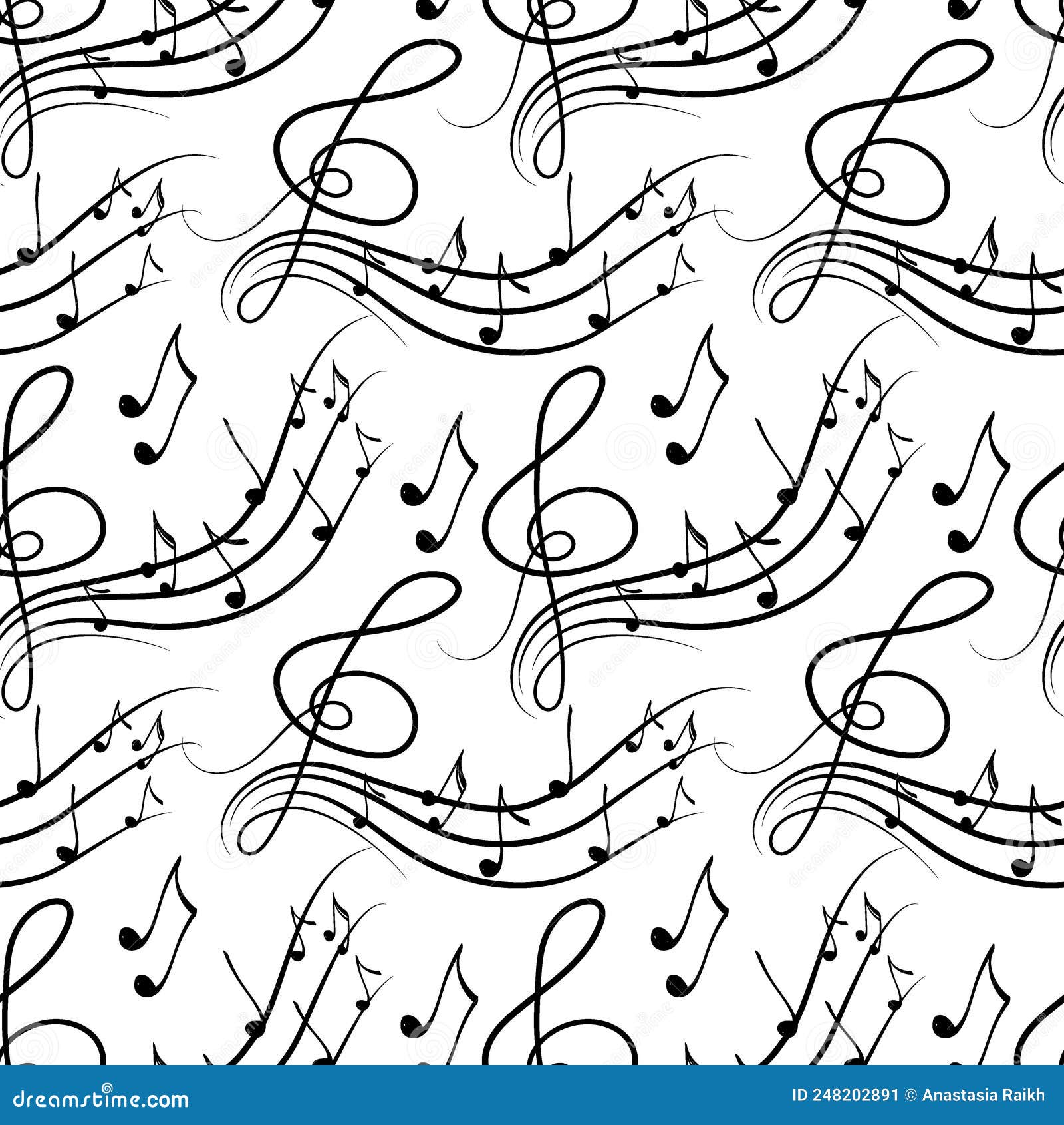 Seamless Pattern of Musical Symbols, Musical Notes, Violin Key. Hand ...