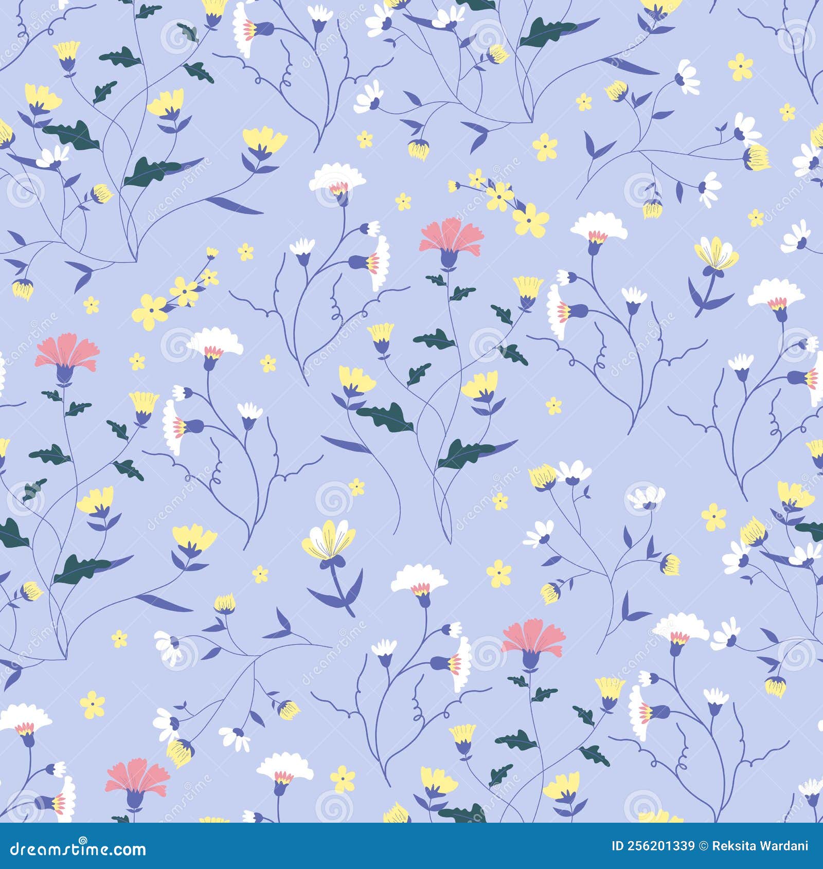 Seamless Pattern with Muted Flower Garden Stock Vector - Illustration ...
