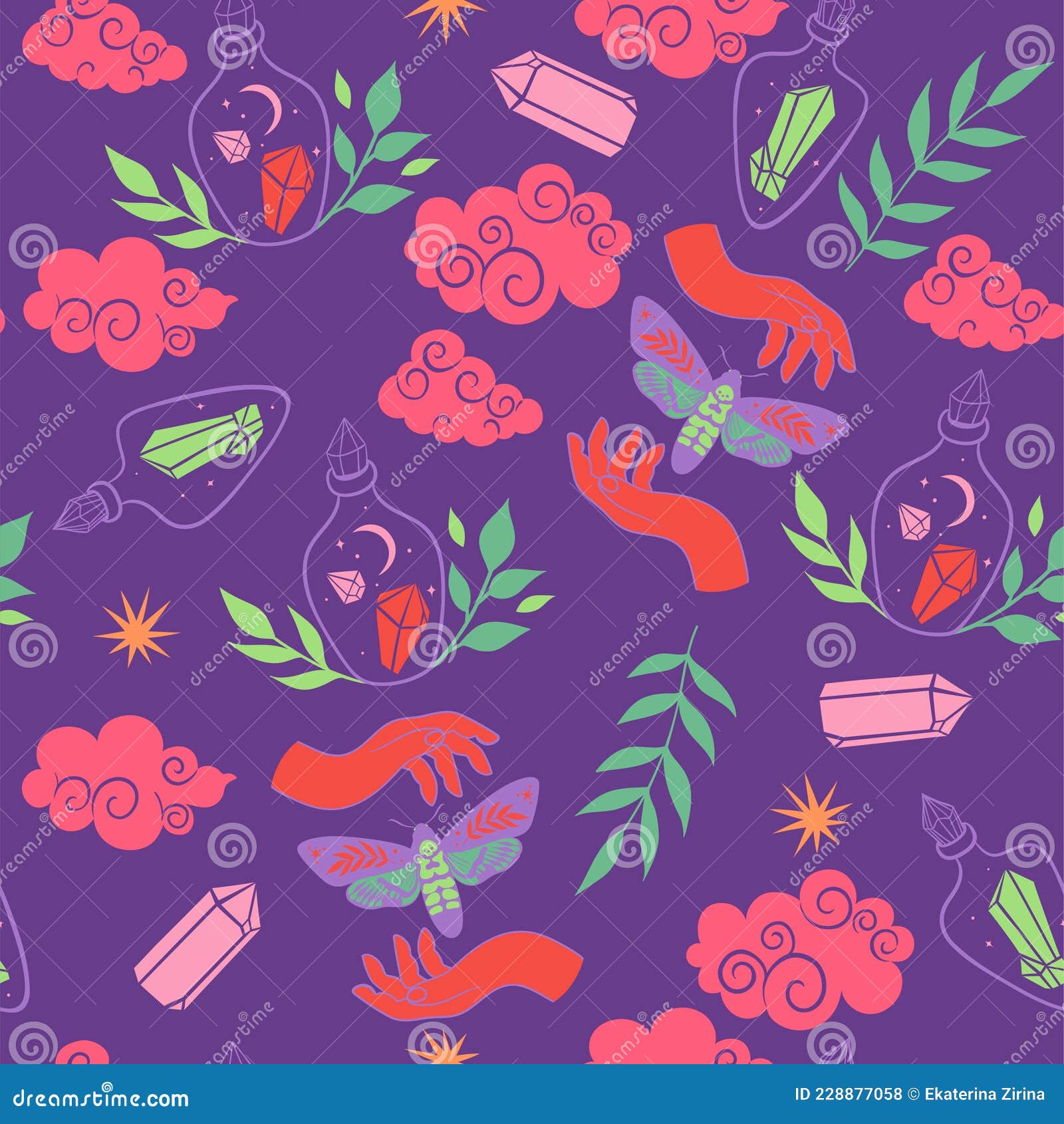 Seamless Pattern with Mystic Magical Elements. Vector Graphics Stock ...