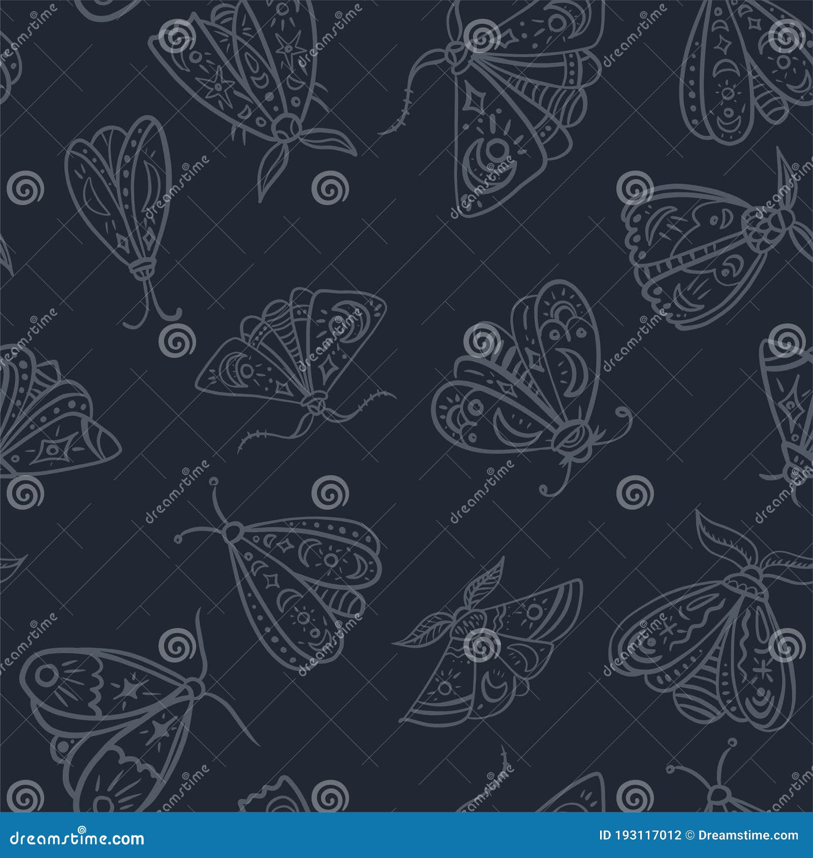 Seamless Pattern with Mystic Moths or Butterfly. Vector Magic Texture ...