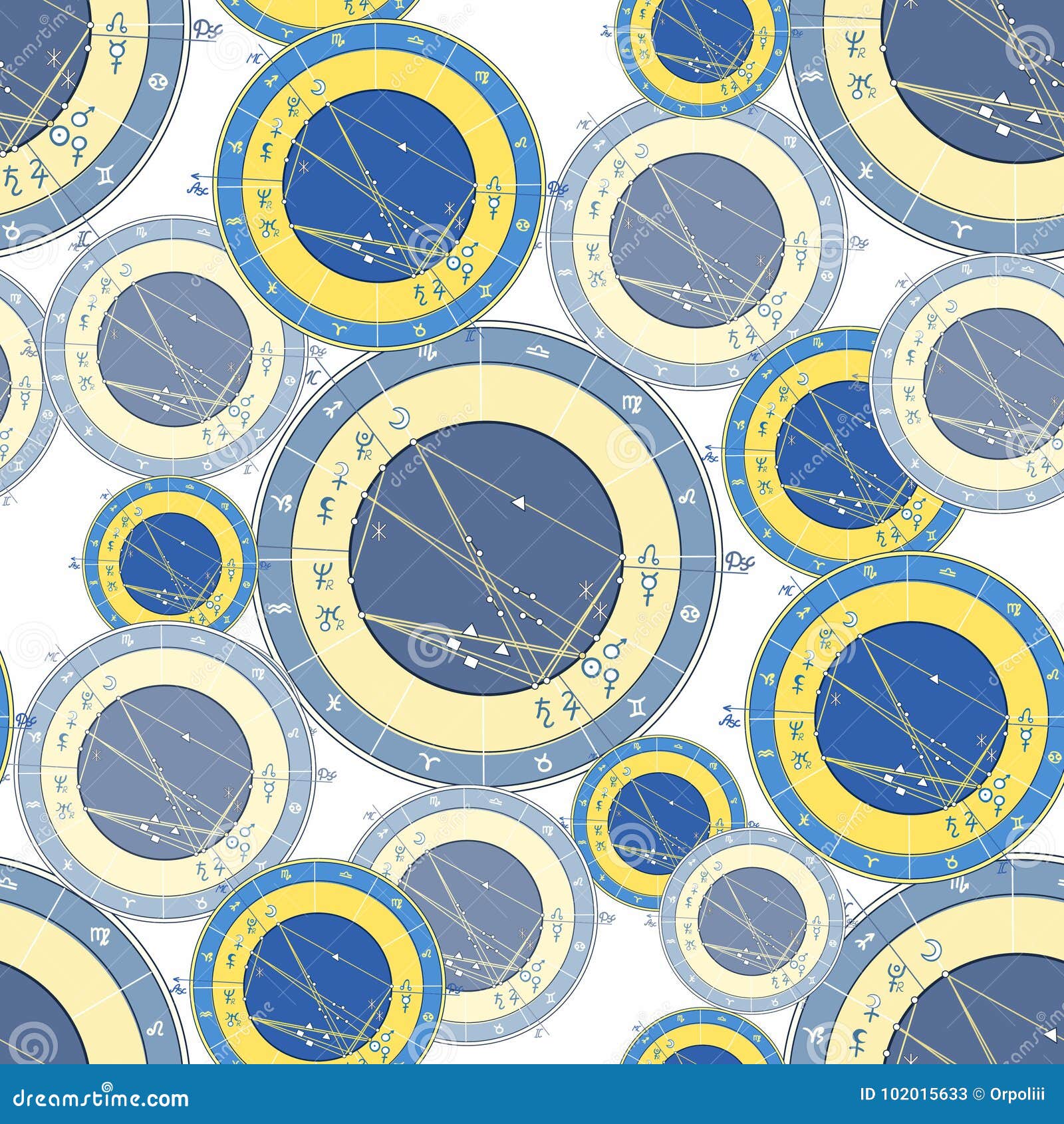 Seamless Pattern Natal Astrological Chart, Zodiac Signs. Vector Stock ...