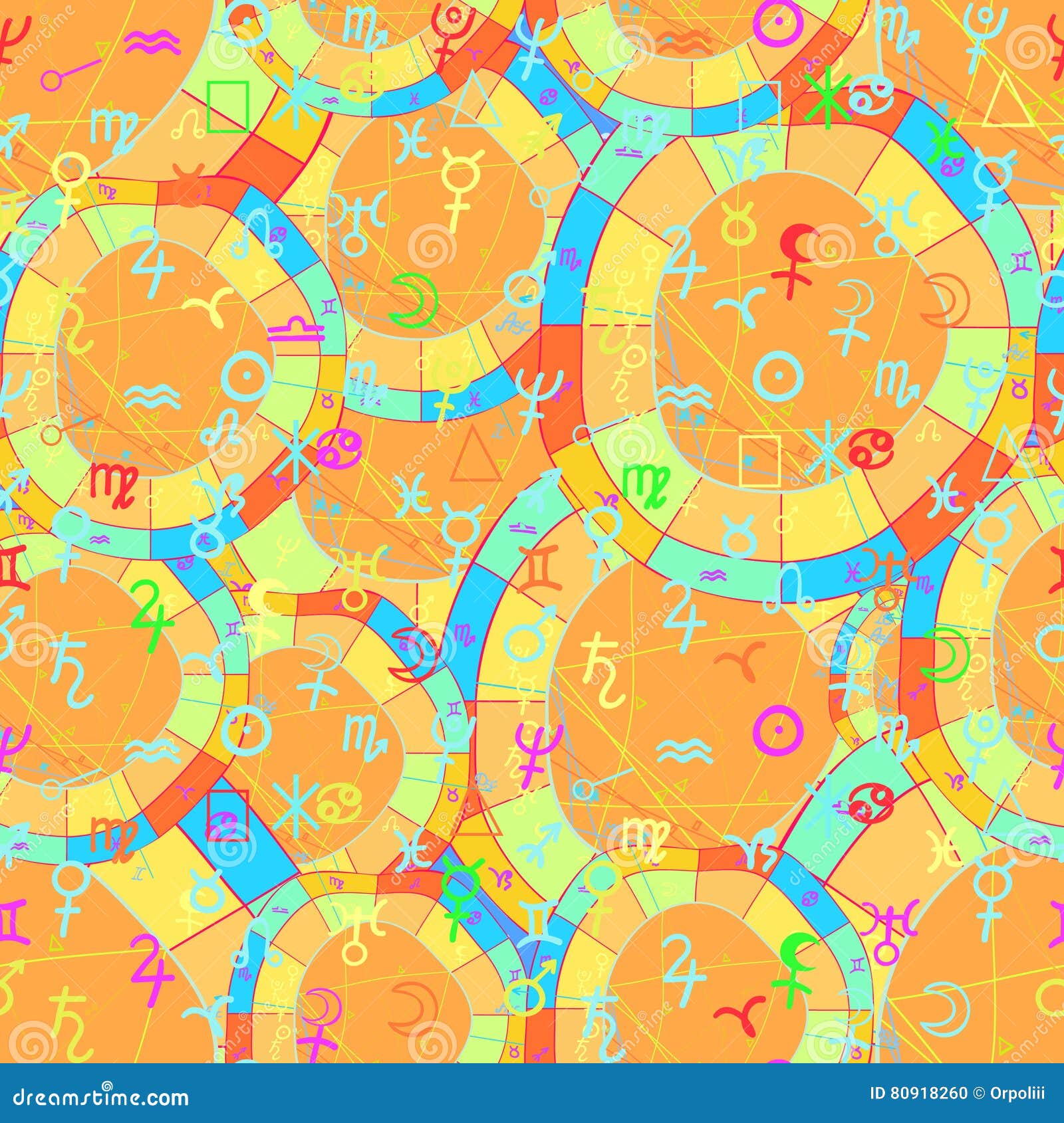 Seamless Pattern Natal Astrological Chart, Zodiac Signs. Vector Stock ...