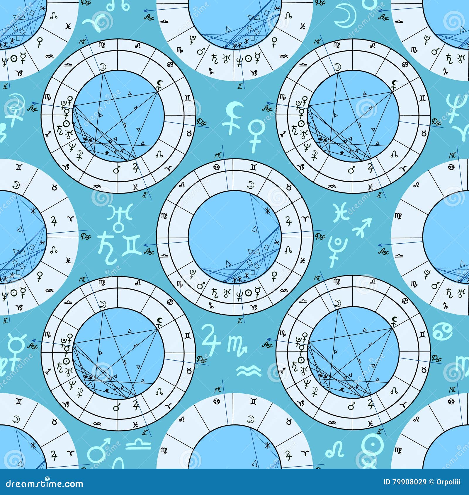 Seamless Pattern Natal Astrological Chart, Zodiac Signs. Vector Stock ...