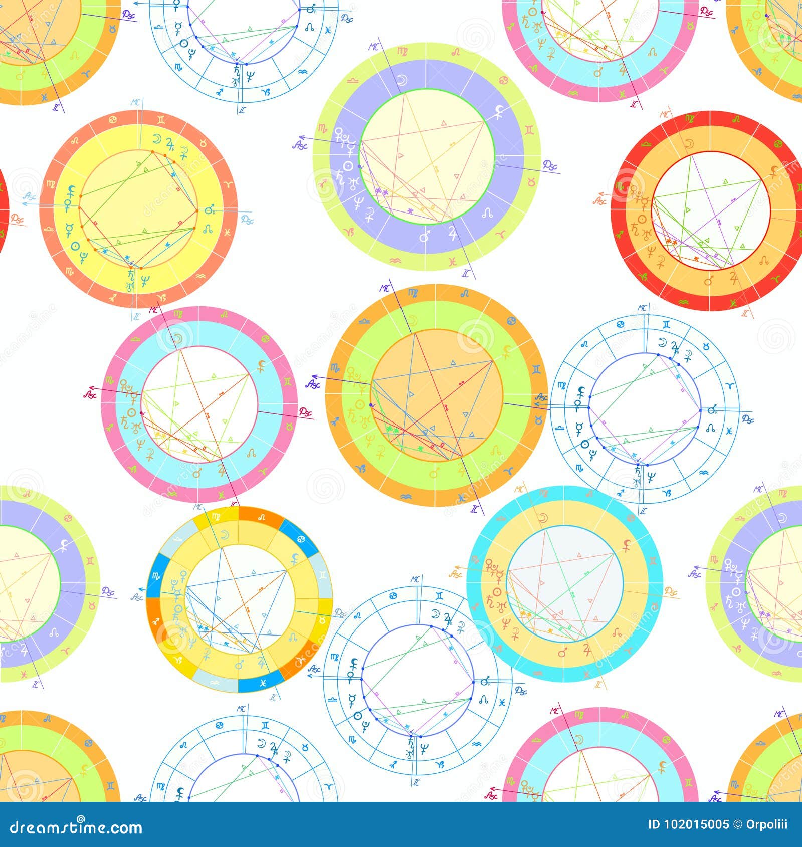Seamless Pattern Natal Astrological Chart, Zodiac Signs. Vector Stock ...