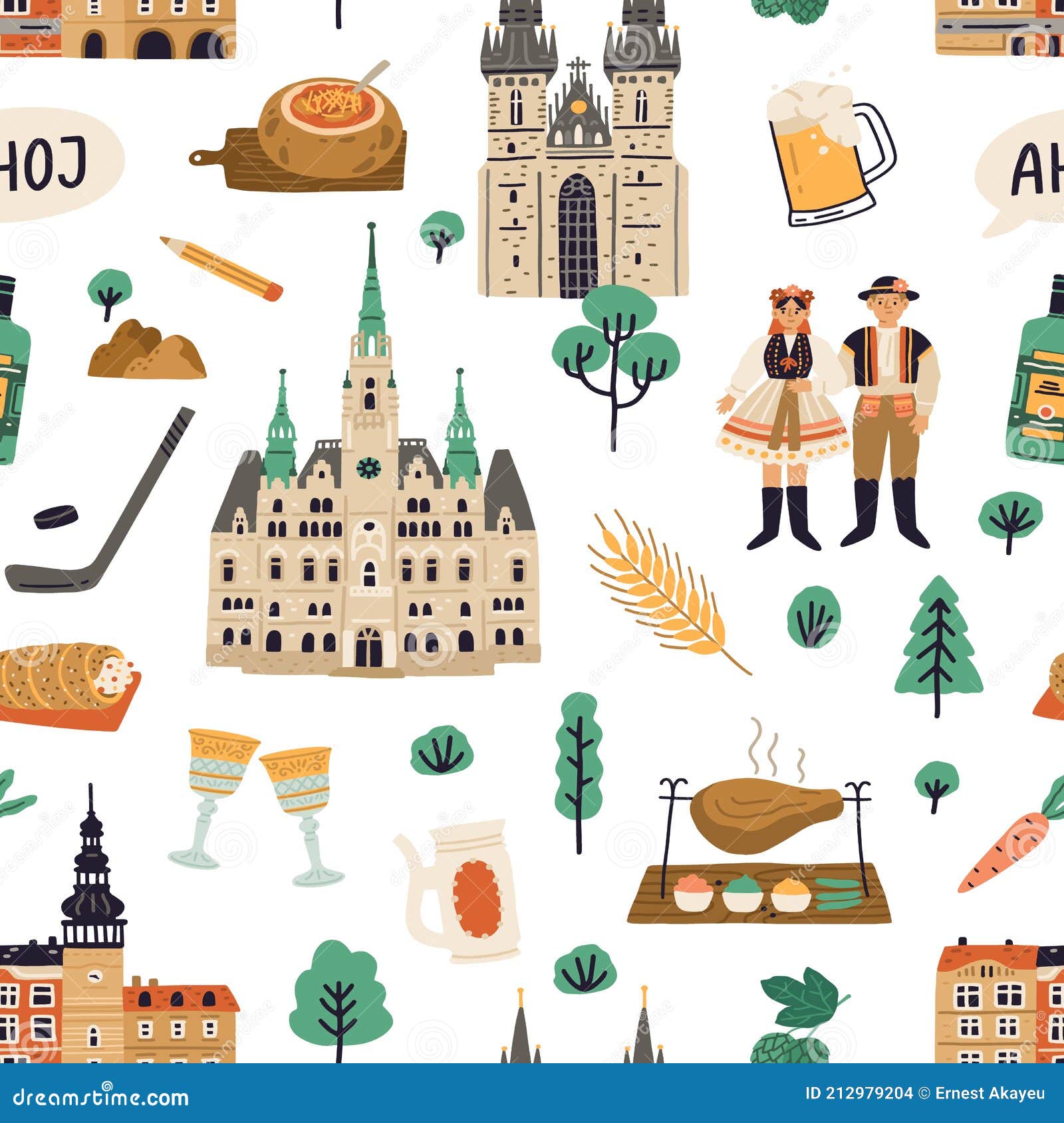 Seamless Pattern with National Symbols of Czech Republic. Endless ...