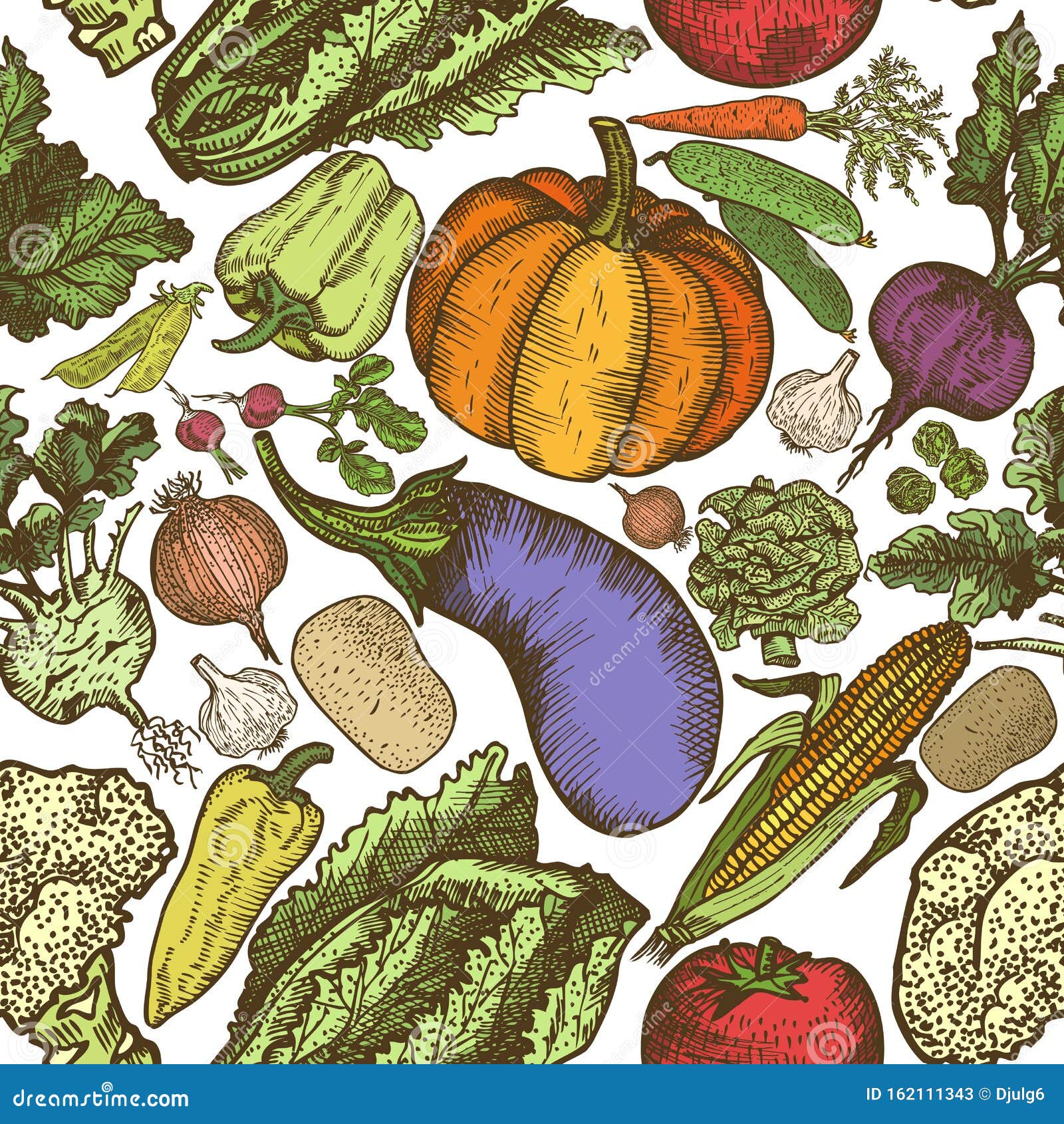 Seamless Pattern of Natural Vegetables Hand Drawn. Design Template ...