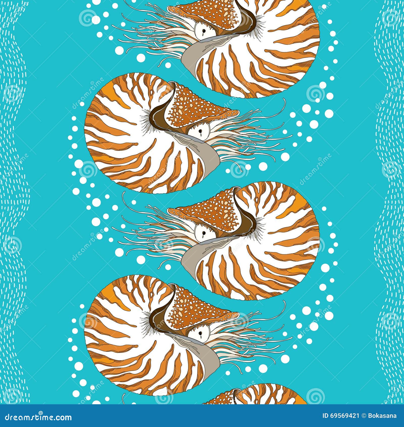 Seamless Pattern with Nautilus Pompilius or Chambered Nautilus on the ...
