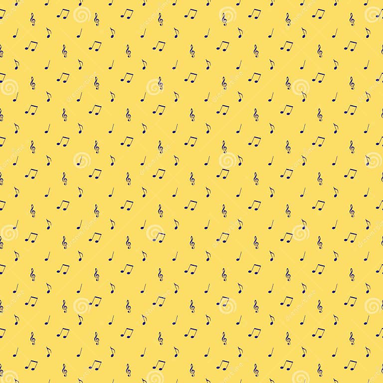 Seamless Pattern of Navy Blue Musical Notes on Yellow Background Stock ...