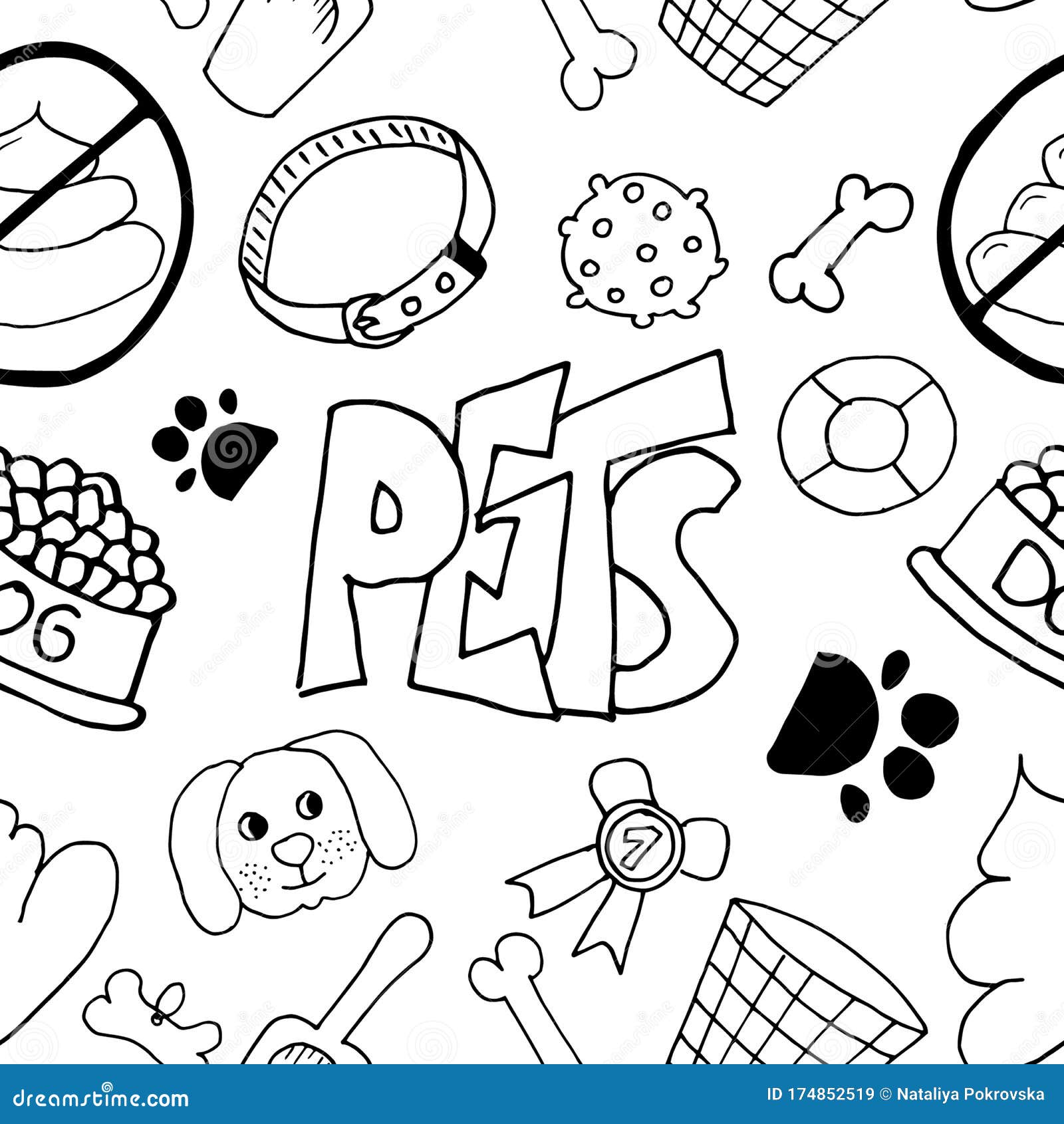 Seamless Pattern with Necessary Equipment for Dog Walking Outdoors in ...