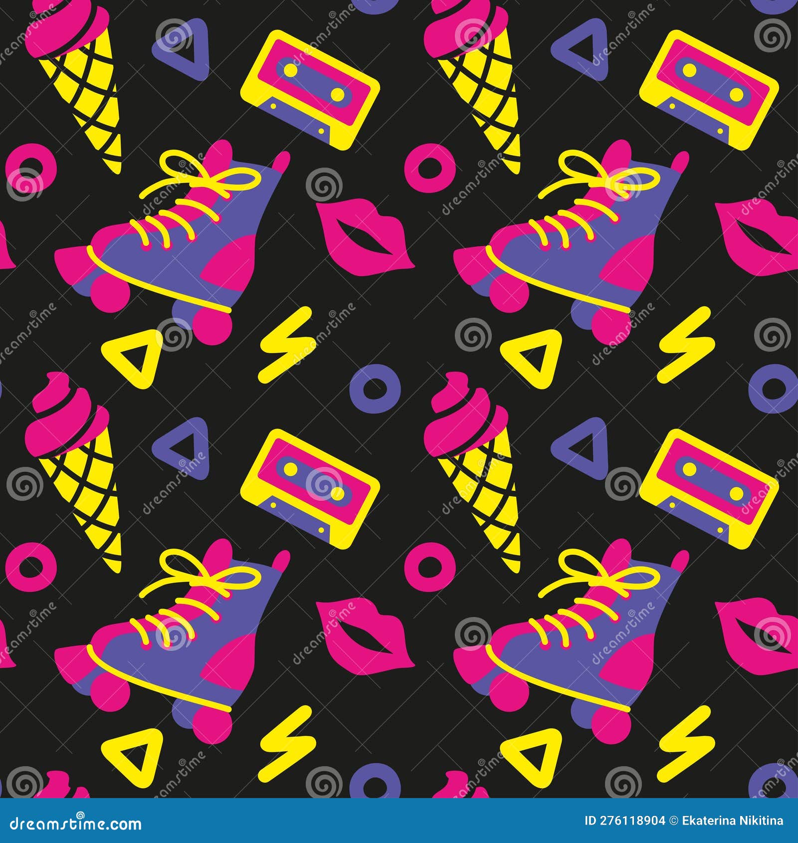 Seamless Pattern in Neon Colors in the Style of the 90s on a Black ...