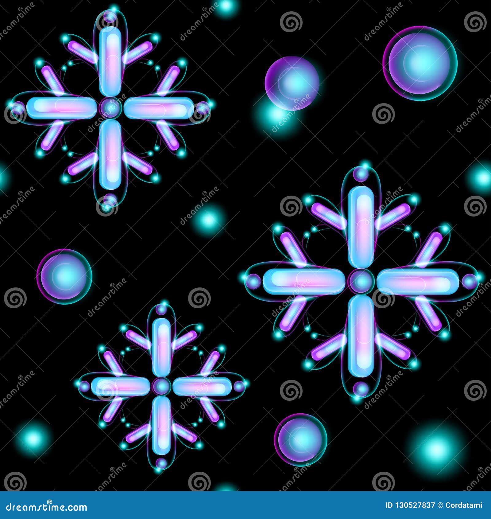 Seamless Pattern of Neon Snowflakes and Sparkles Stock Illustration ...