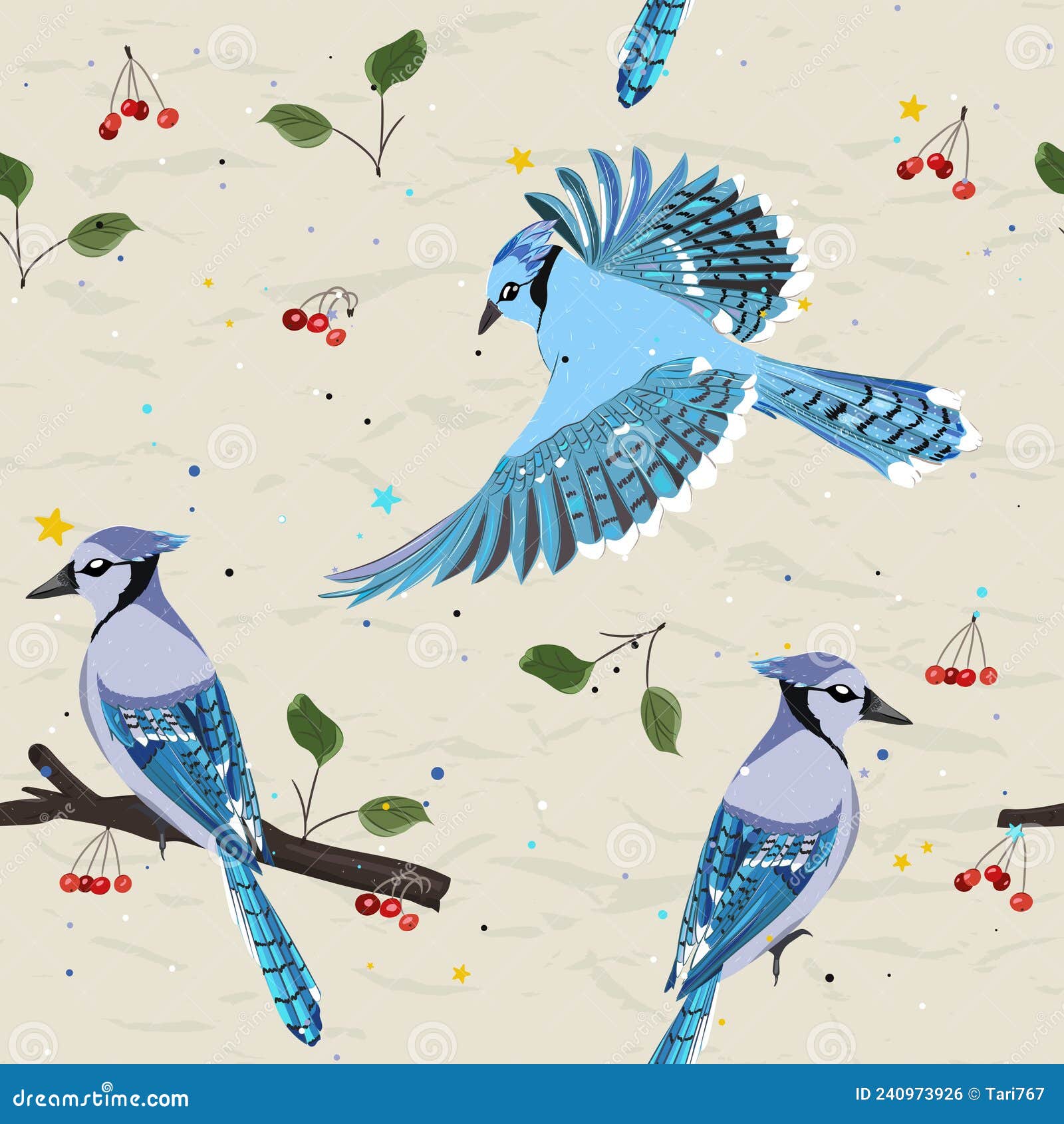 Seamless Pattern from New Collection with Birds. Blue Jay Stock Vector ...