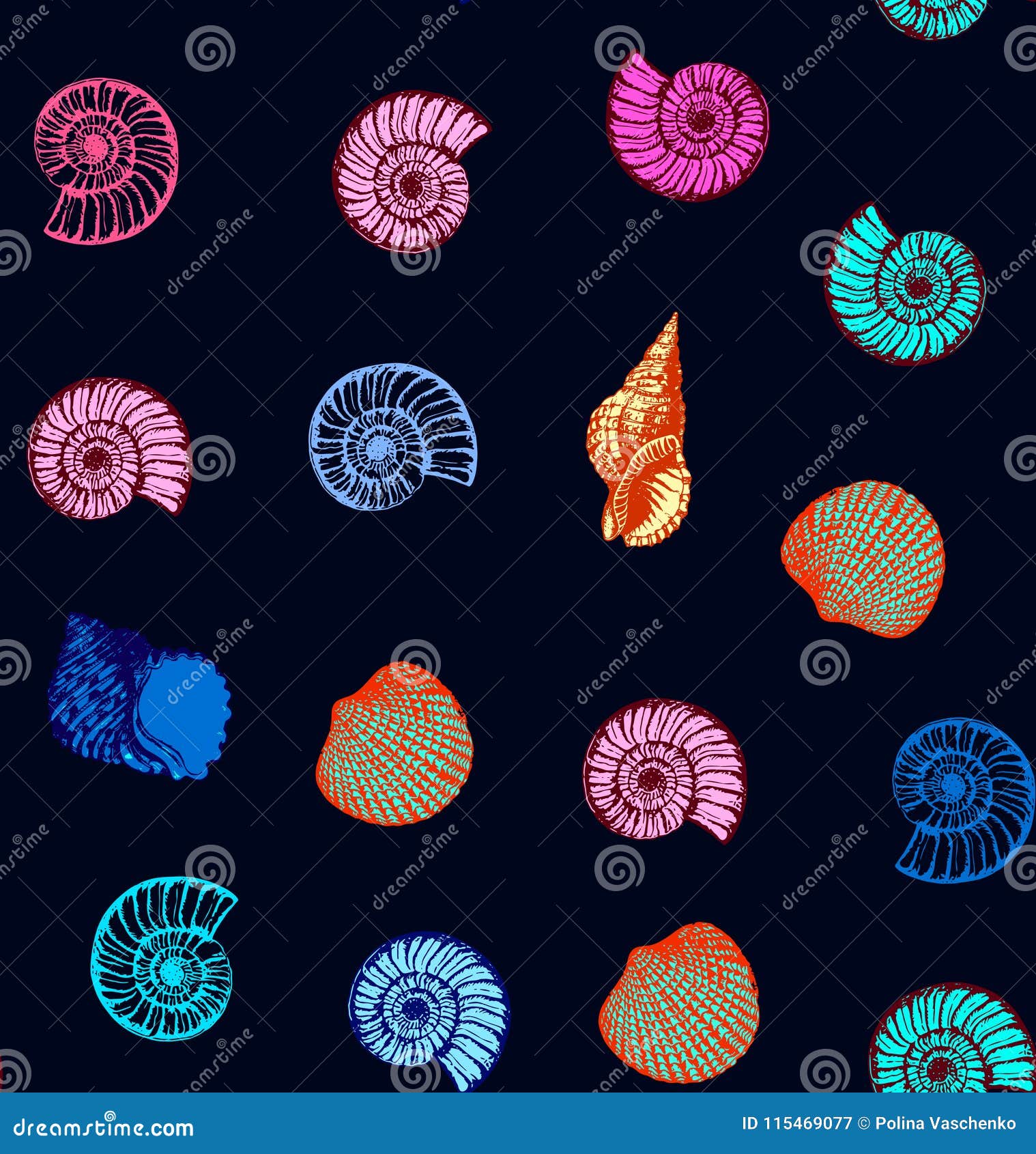 Seashell Pattern Vector Repeating Colored Elements Stock Vector ...