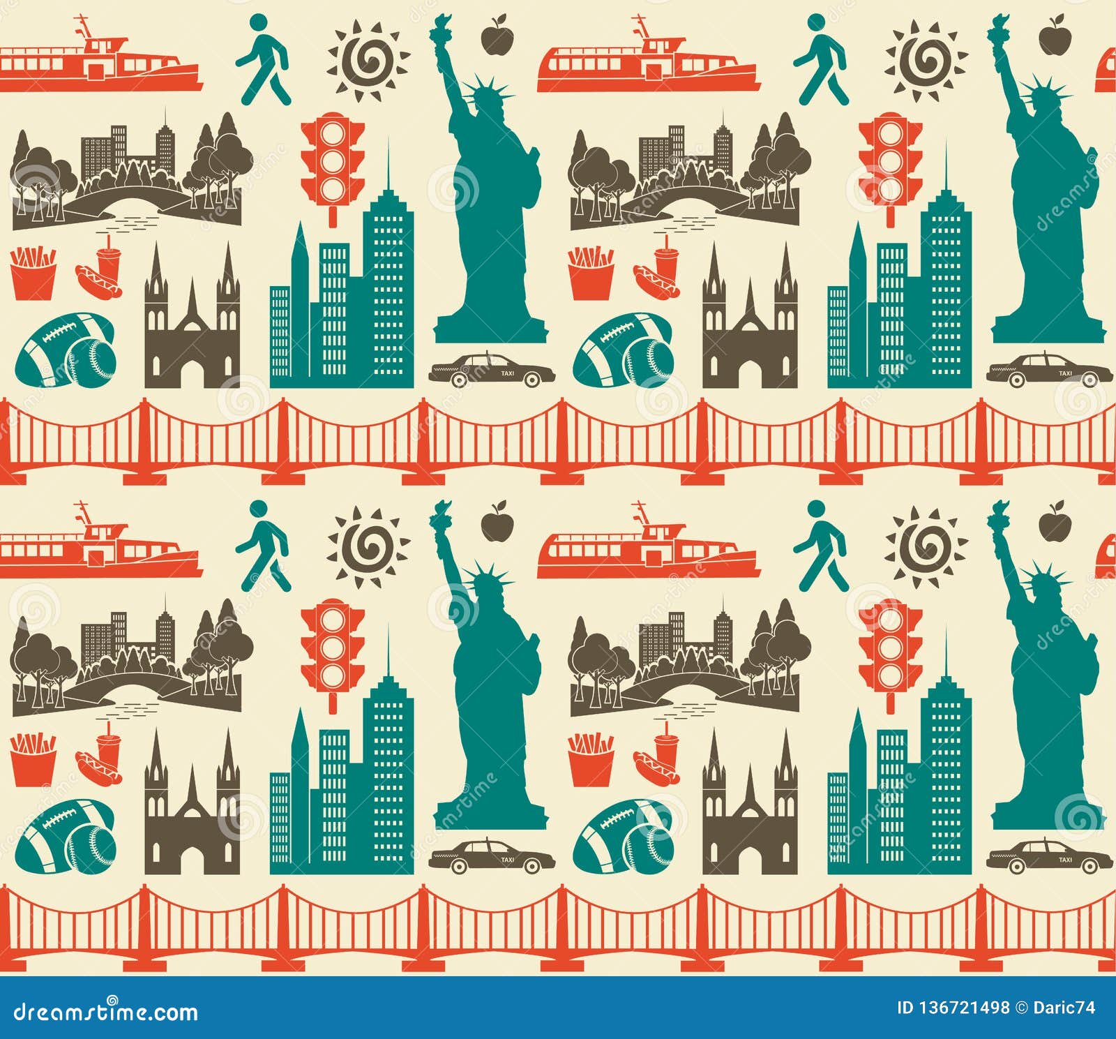 Seamless Pattern with New York USA Symbols and Landmarks. Stock Vector ...