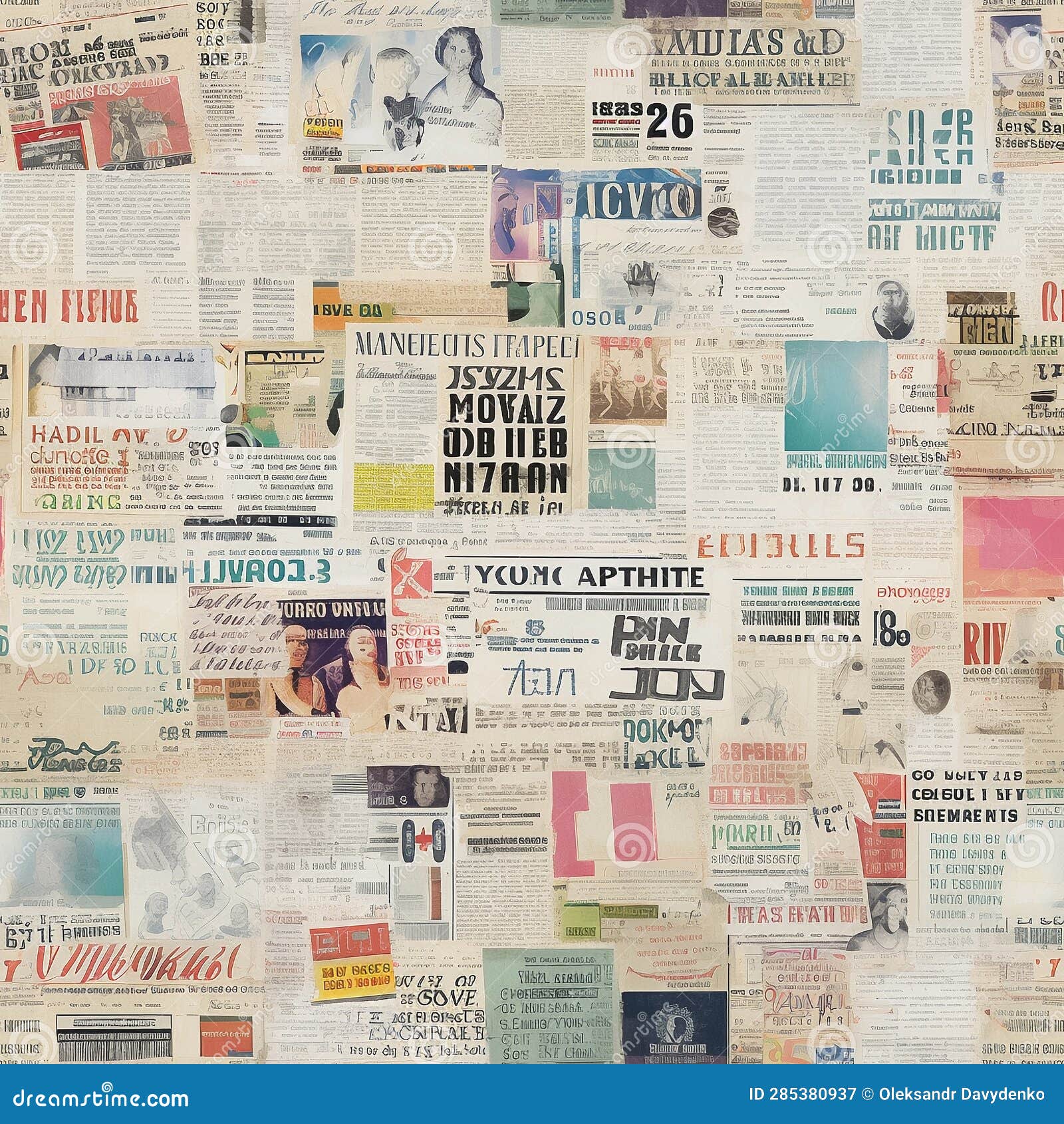 Seamless Pattern with Newspaper Collage with Many daily Newspaper ...