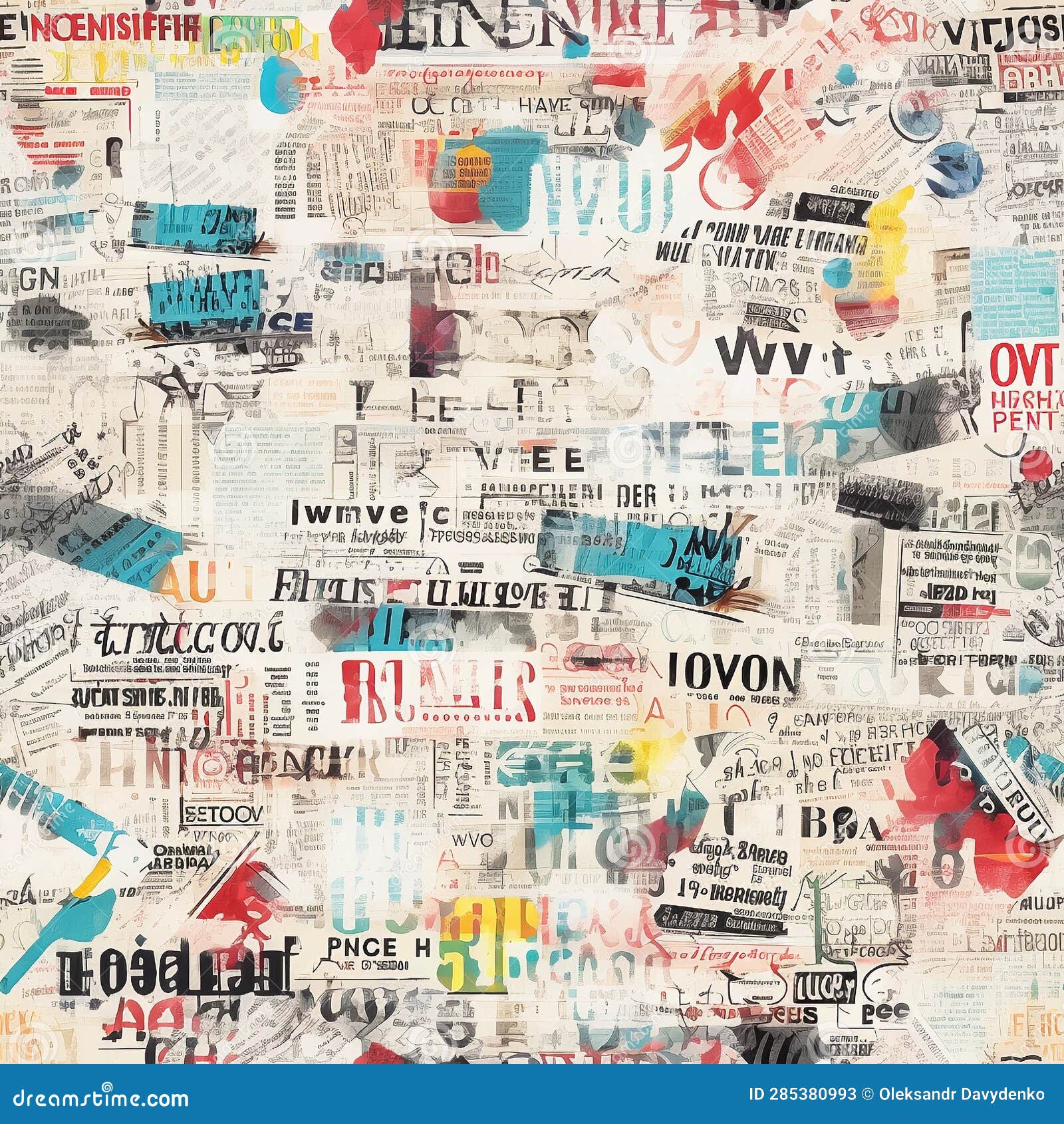 Seamless Pattern with Newspaper or Magazine Collage. Vintage Newspaper ...