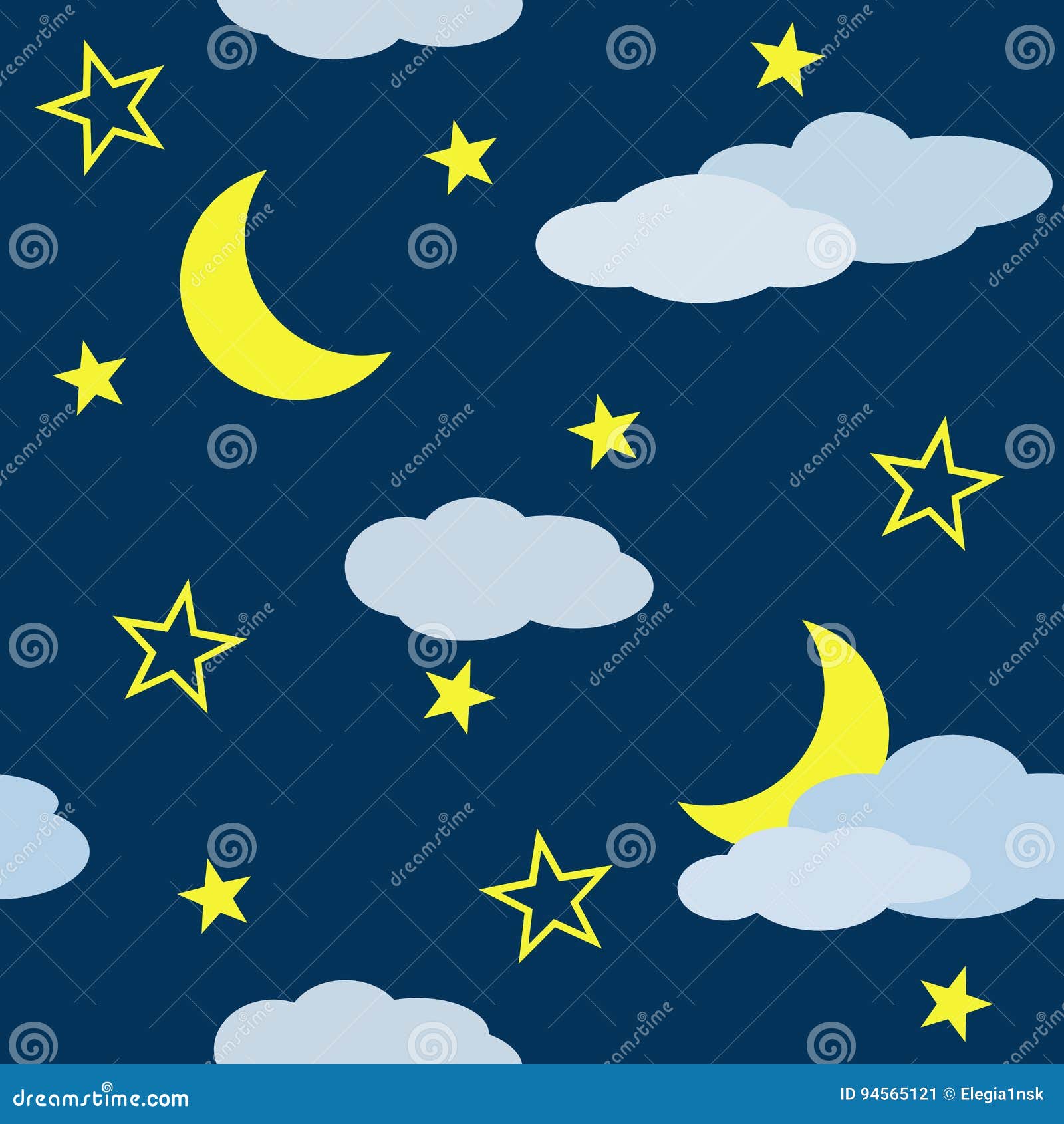 Seamless Pattern with Night Scene Stock Vector - Illustration of repeat ...