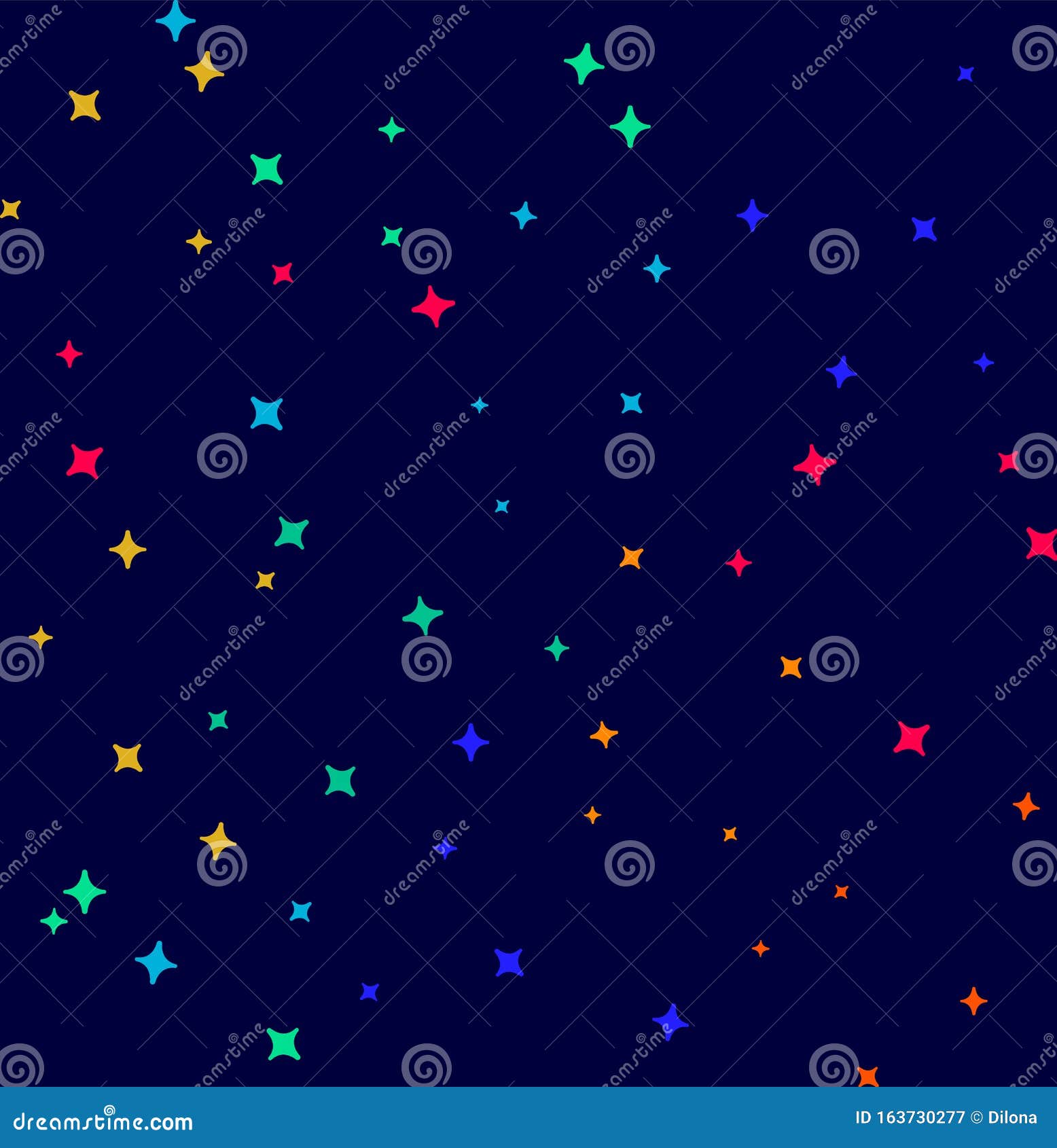 Seamless Pattern with Night Sky and Colorful Flat Stars. Vector Tiling ...