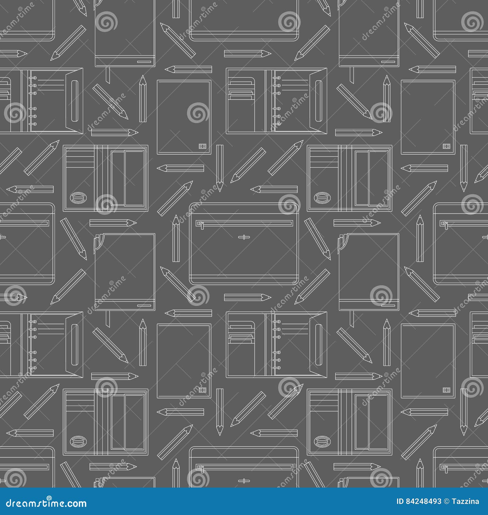 Seamless Pattern with Notebooks and Pencils Stock Vector - Illustration ...