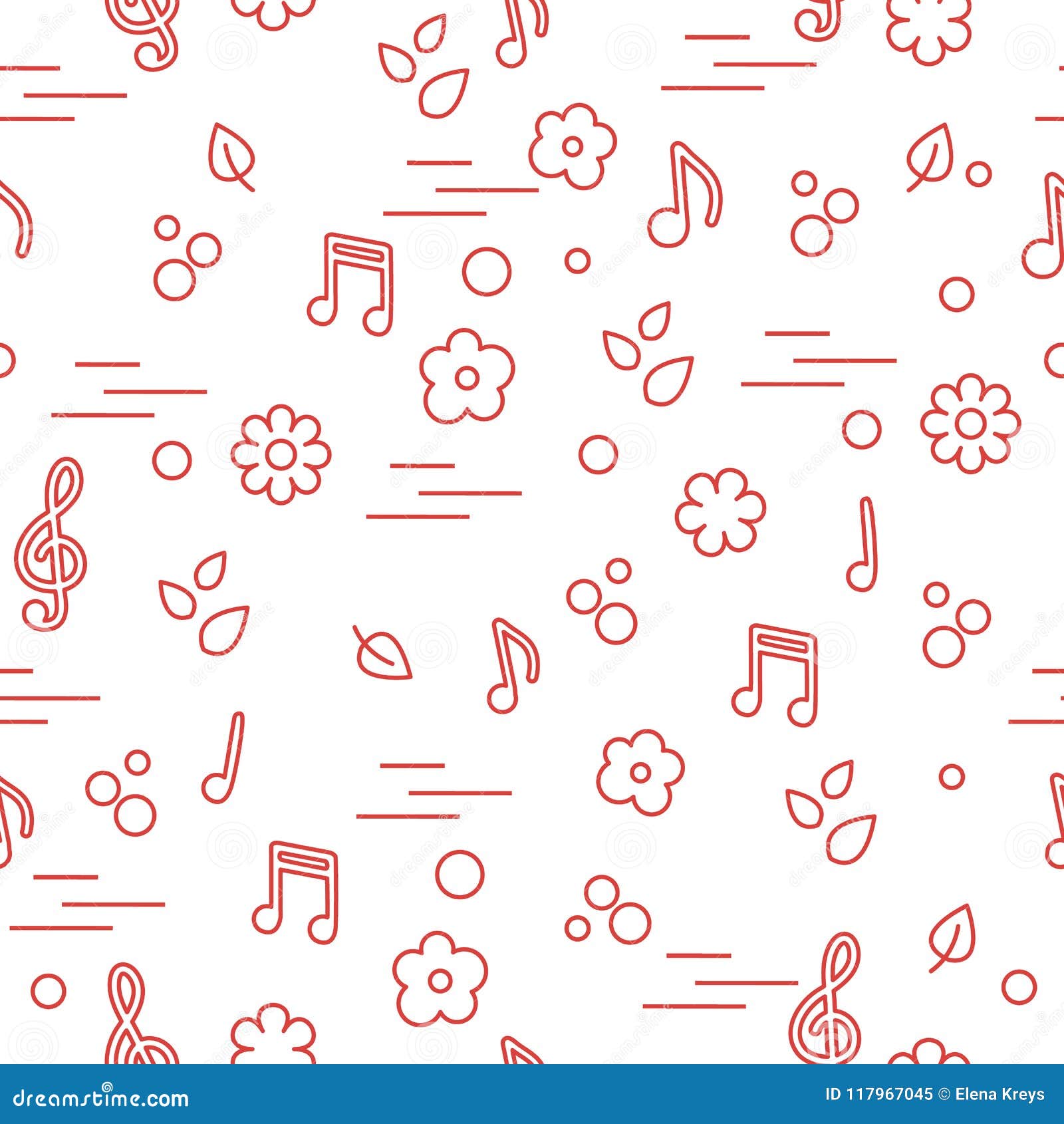 Seamless Pattern of Notes, Flowers, Leaves. Stock Vector - Illustration ...