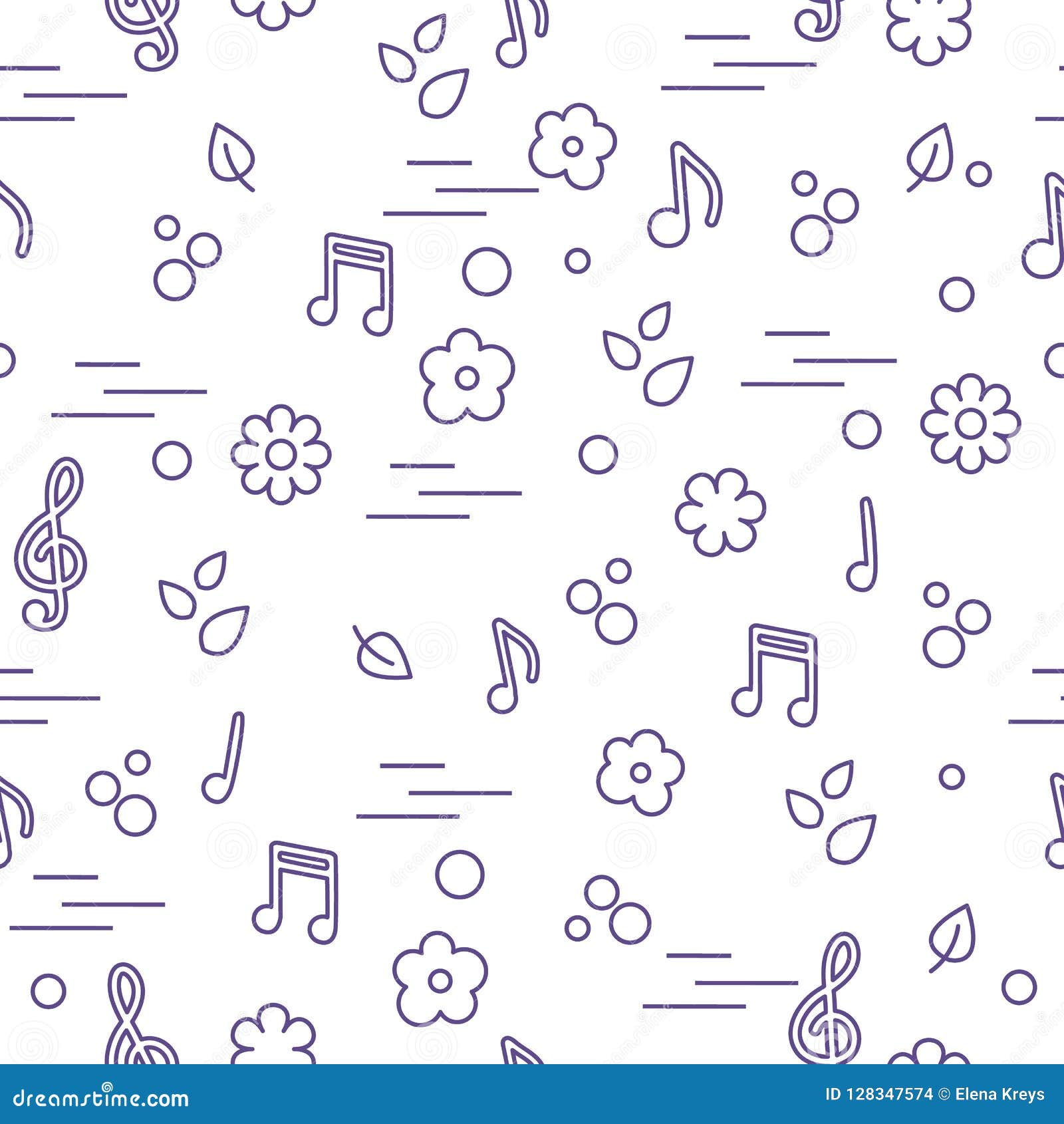 Seamless Pattern of Notes, Flowers, Leaves. Stock Vector - Illustration ...