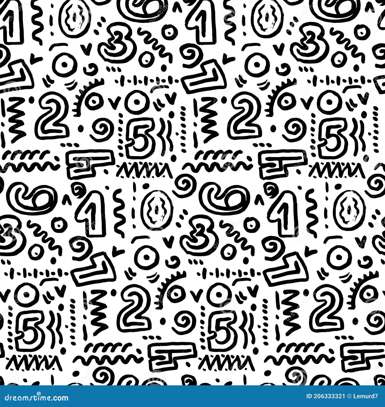 Seamless Pattern with Numbers and Simple Doodle Style Patterns. Vector ...